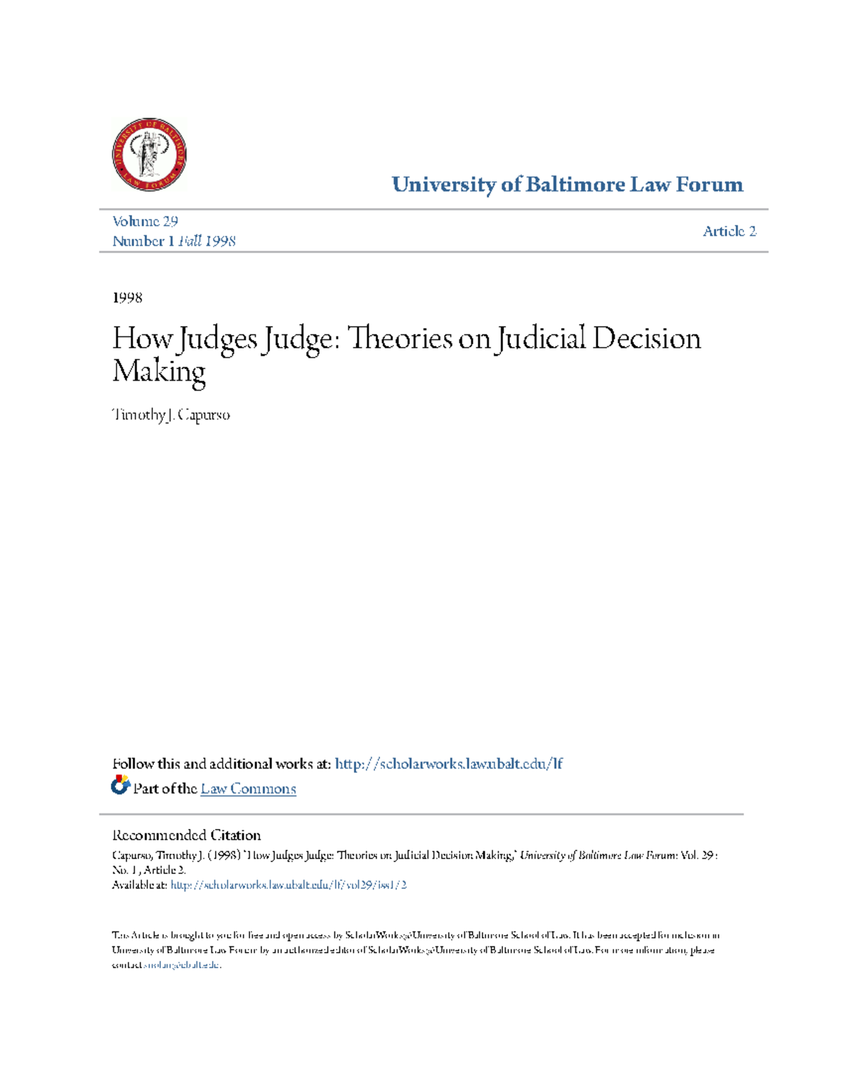 How Judges Judge Theories on Judicial Decision Making - University of ...