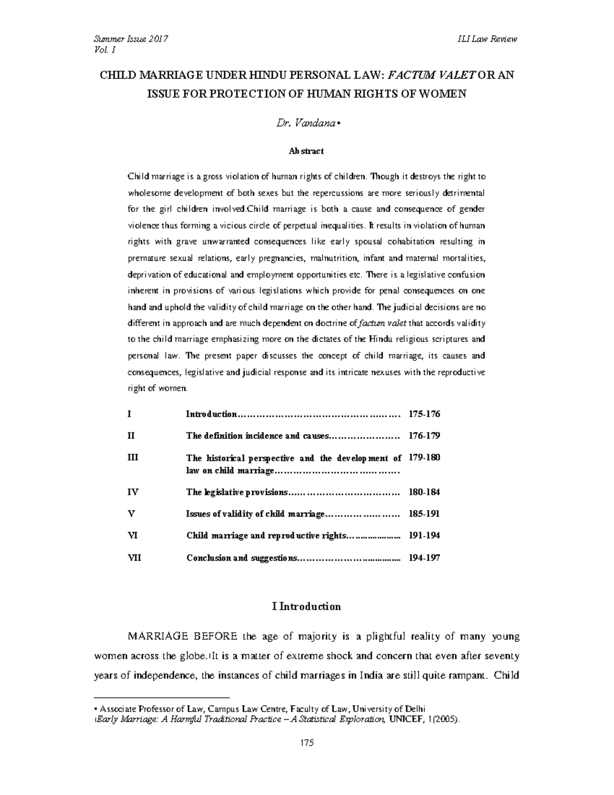 Paper 1117 - Notes - Vol. I CHILD MARRIAGE UNDER HINDU PERSONAL LAW ...