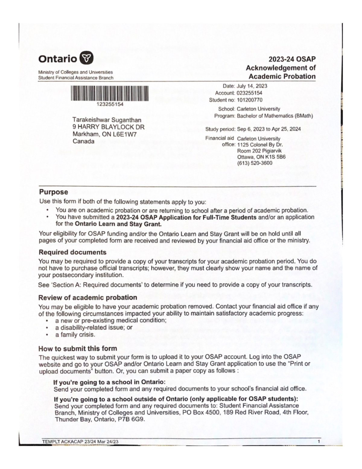 Acknowledgement of Academic Probation - ACC621 - Studocu