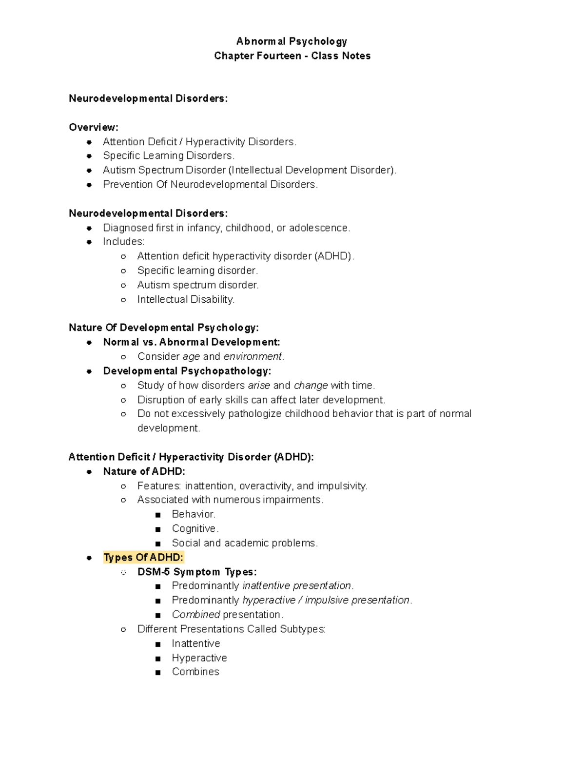 AB PSY - Chapter Fourteen - Chapter Fourteen - Class Notes ...