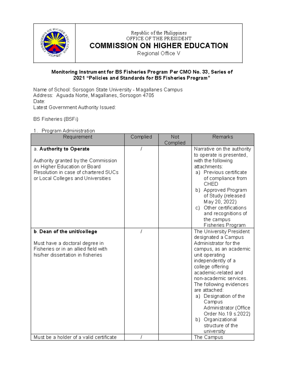 Accomplished BS Fisheries Monitoring FORM - Republic of the Philippines ...