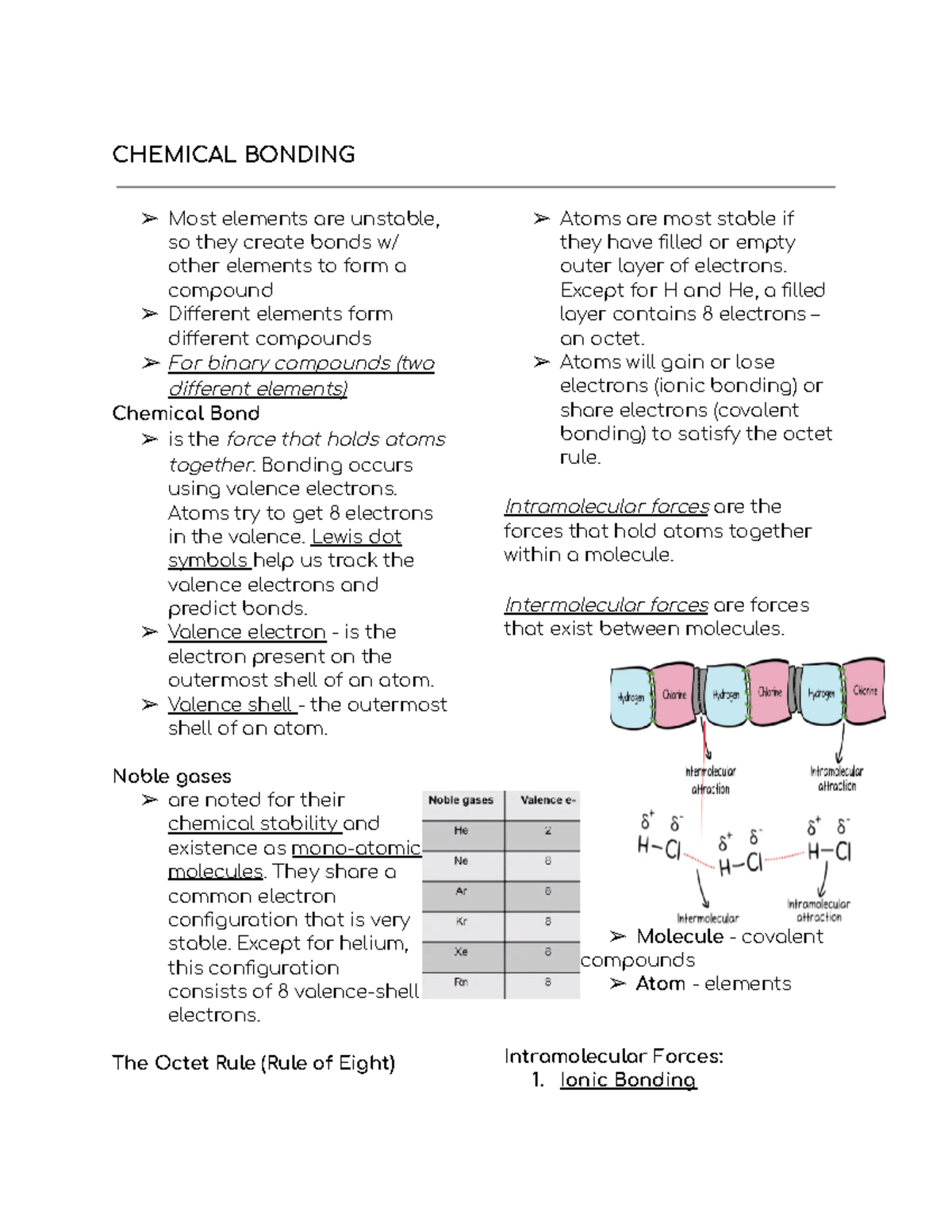 Chemical Bonding - CHEMICAL BONDING Most elements are unstable, so they ...
