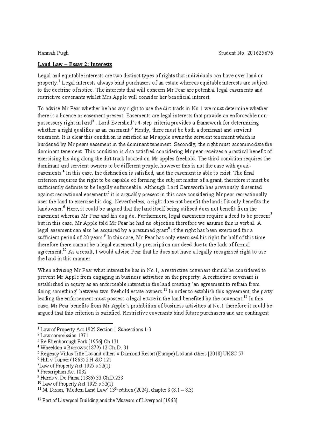 Land Essay 2 - Hannah Pugh Student No. 201625676 Land Law – Essay 2 ...