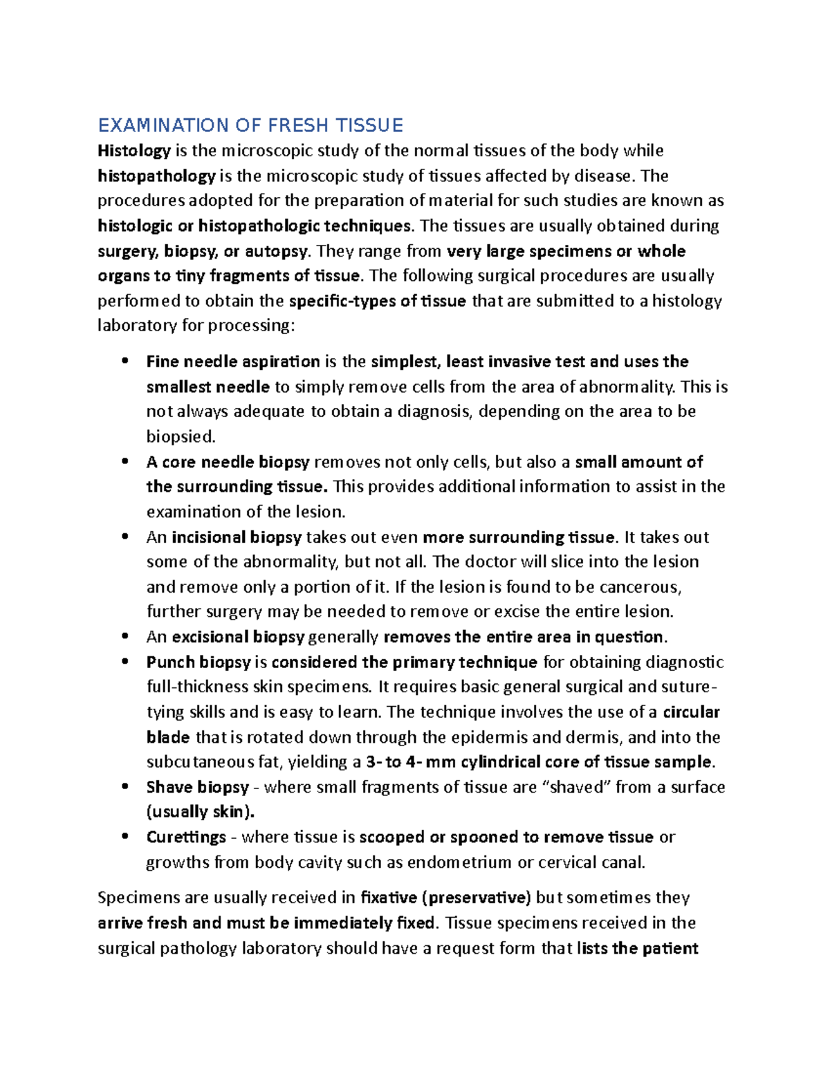 Examination OF Fresh Tissue - EXAMINATION OF FRESH TISSUE Histology is ...