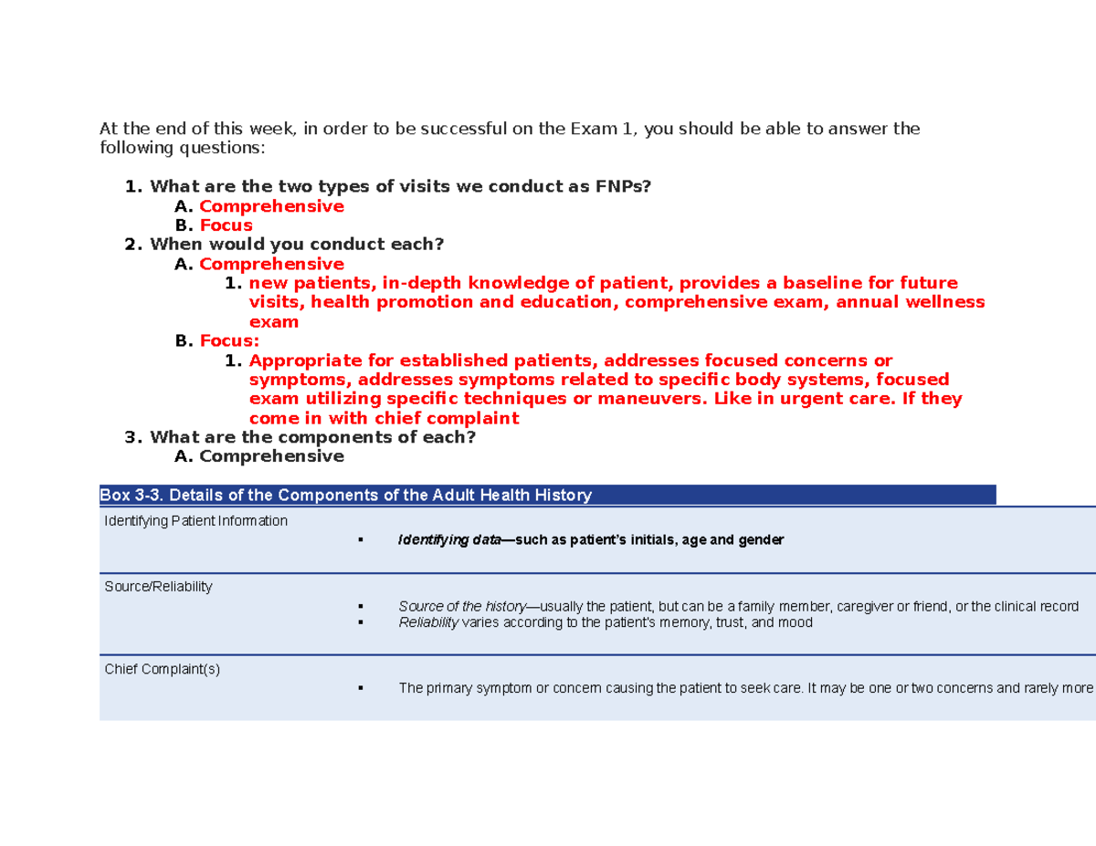 Week 1 Exam One - Week 1 material - At the end of this week, in order ...