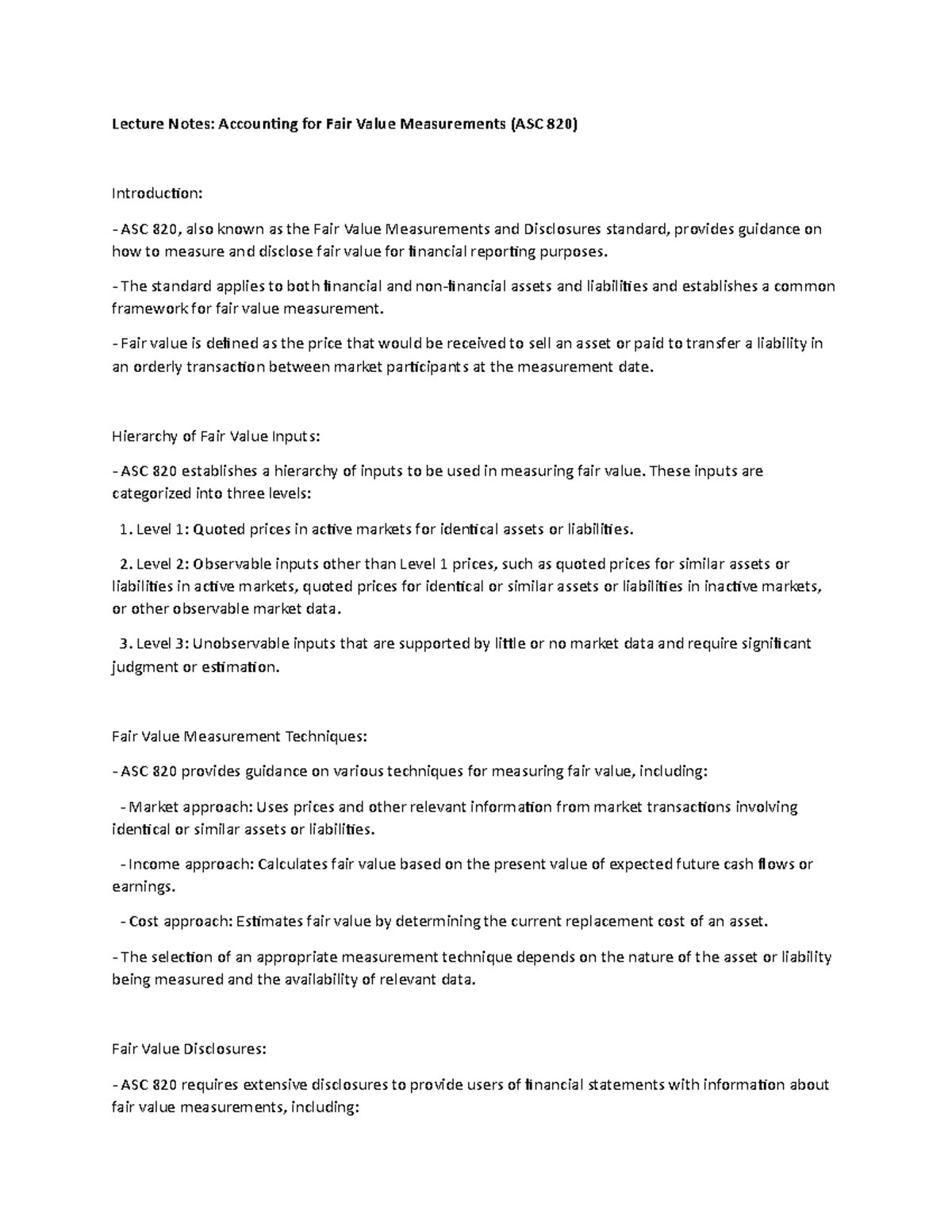Lecture Notes: Accounting for Fair Value Measurements (ASC 820) - The ...
