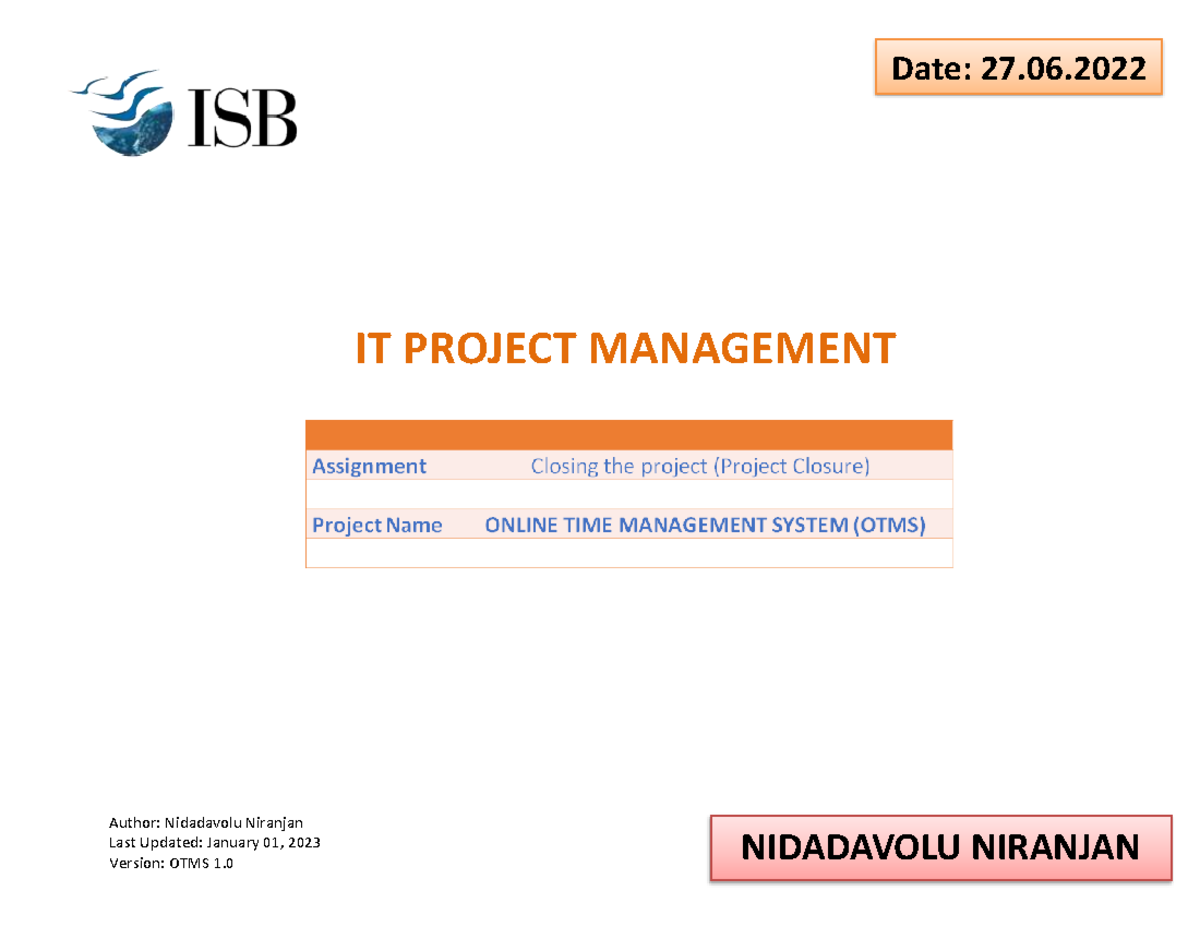 ISB ITPM Captone Project Part4 Nidadavolu Niranjan - Author: Nidadavolu Niranjan Last Updated ...