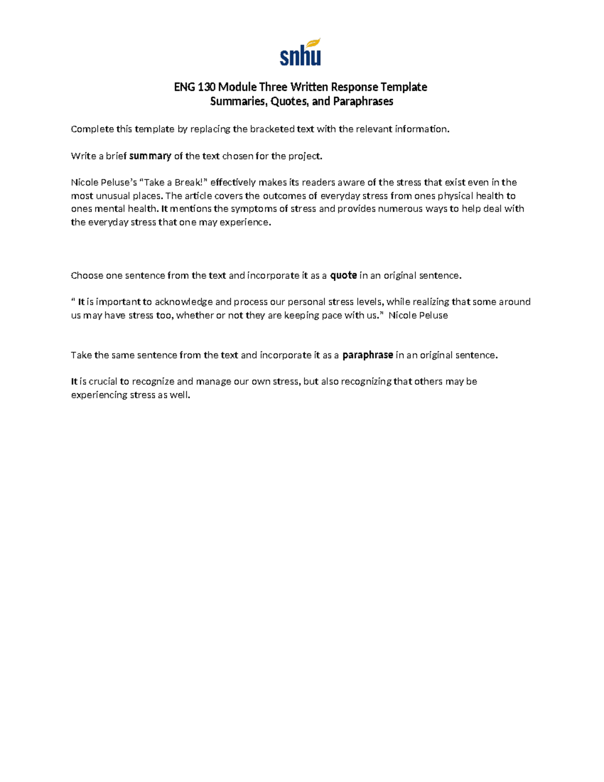 ENG 130 Module Three Written Response - Write a brief summary of the ...