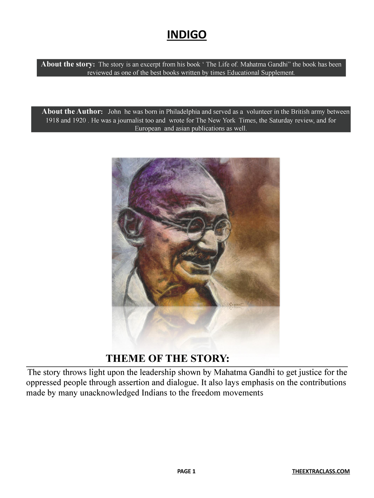 Indigo Notes - INDIGO About the story: The story is an excerpt from his ...