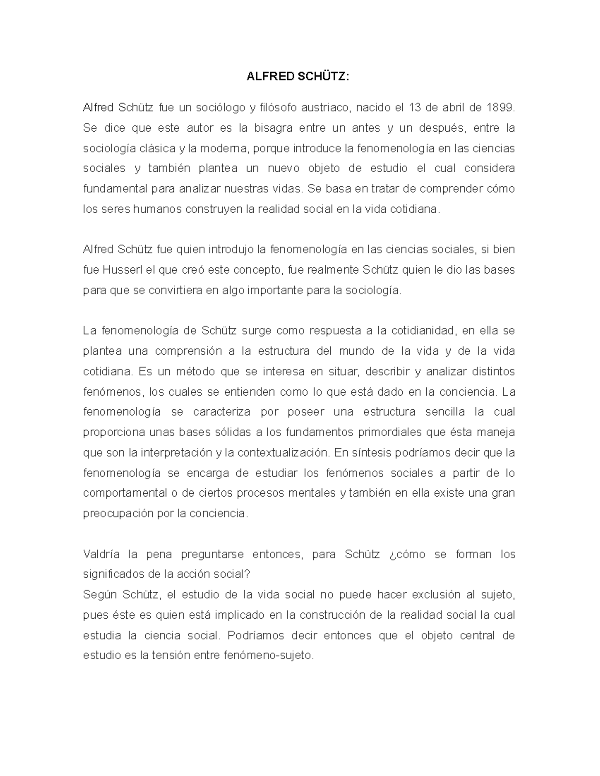 Biografía Shutz - ALFRED SCHÜTZ: Alfred Schütz fue un sociólogo y ...