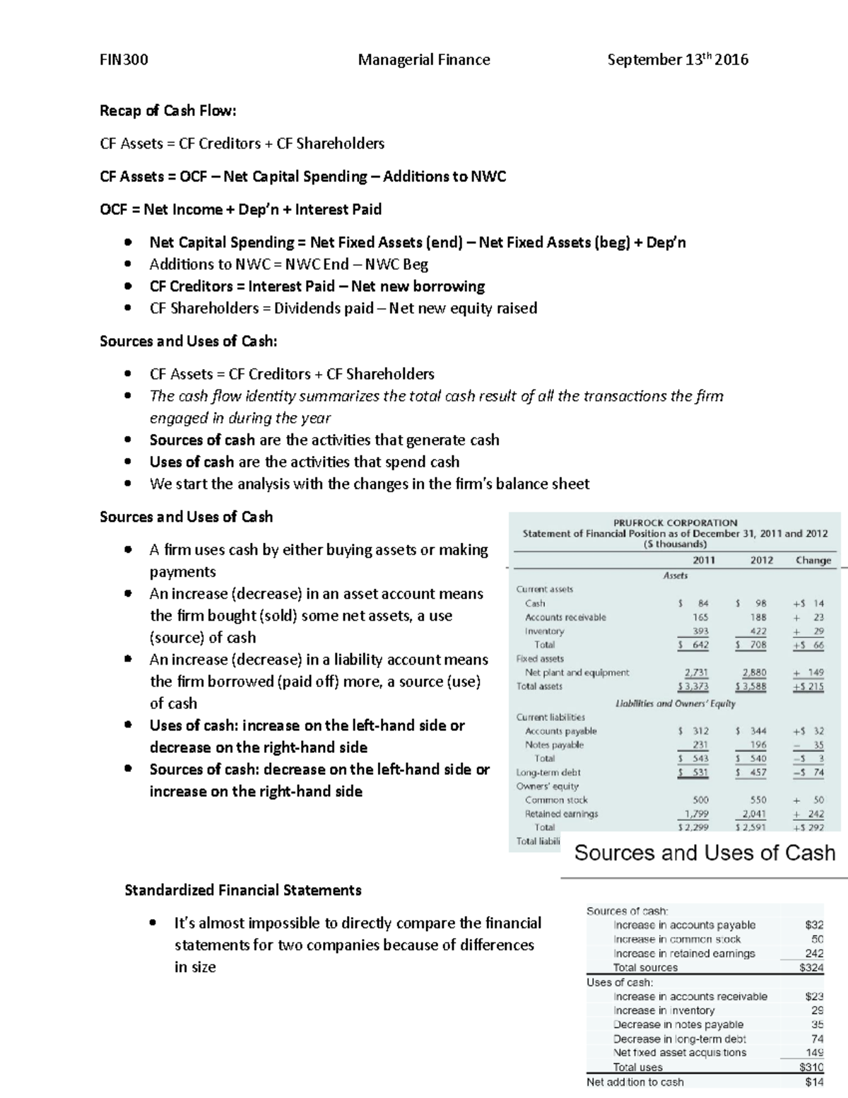 Lecture 2 - Recap of Cash Flow: CF Assets = CF Creditors + CF ...