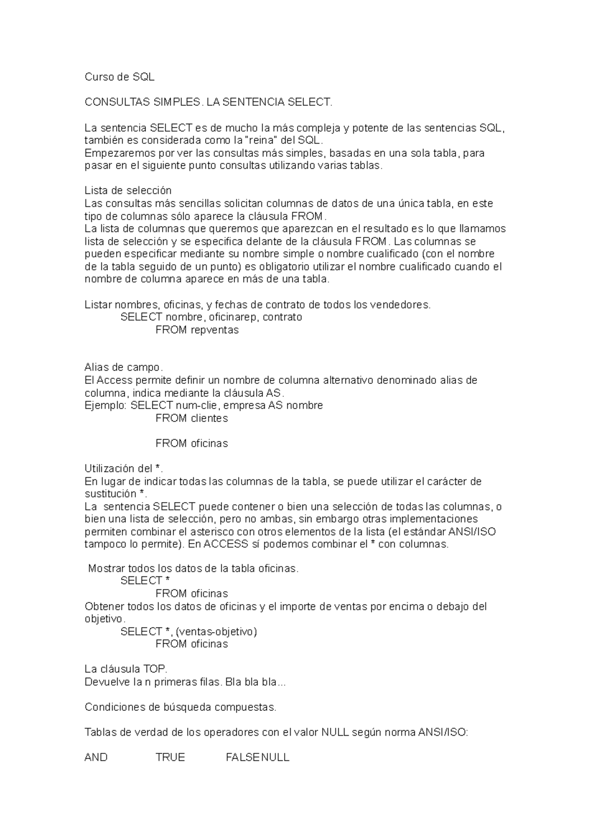 Curso bases de datos - Curso de SQL CONSULTAS SIMPLES. LA SENTENCIA ...