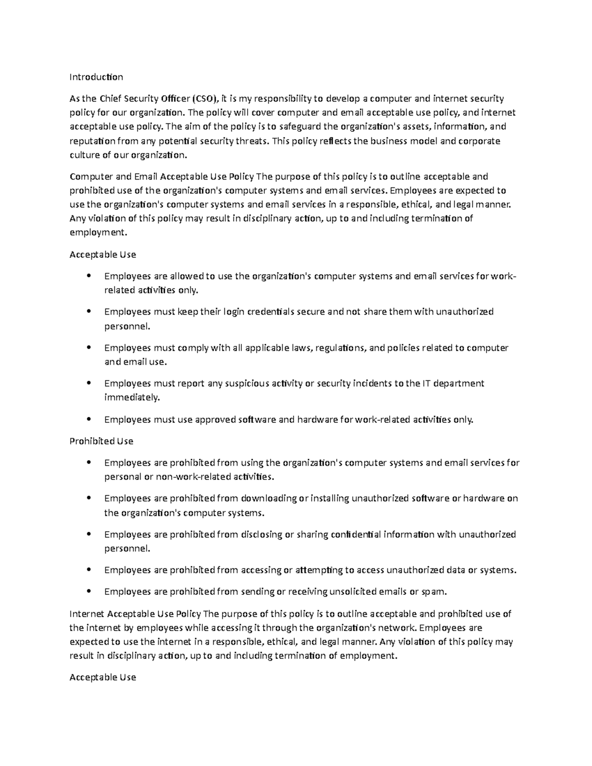 Computer science - Introduction As the Chief Security Officer (CSO), it ...