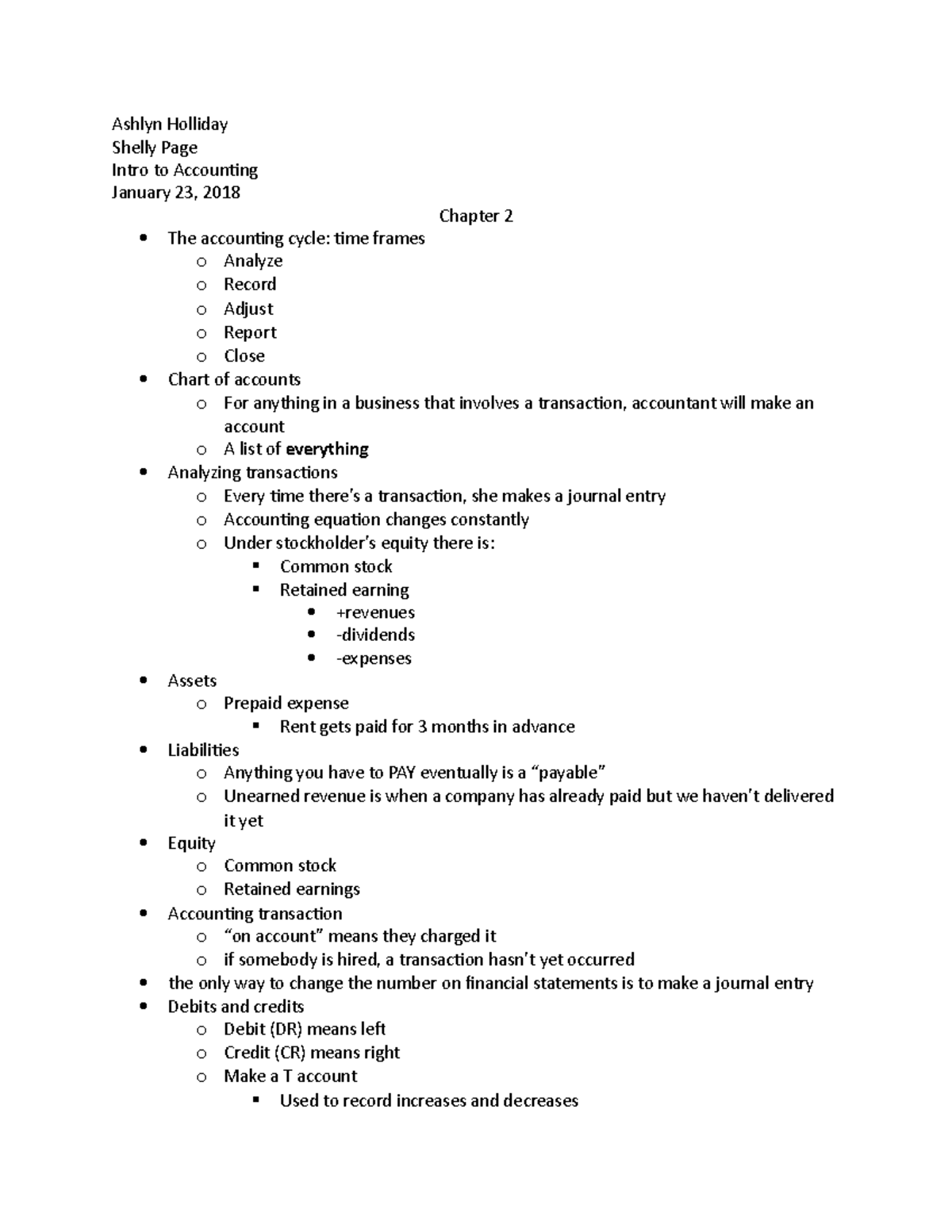 Financial Chapter 2 - Professor Shelly Page - Ashlyn Holliday Shelly ...