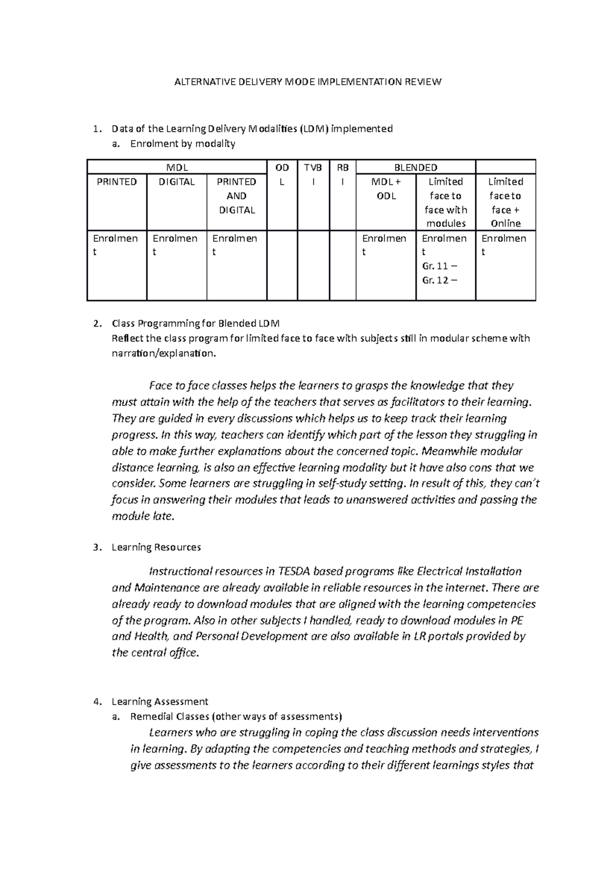 Alternative Delivery MODE Implementation Review - ALTERNATIVE DELIVERY ...