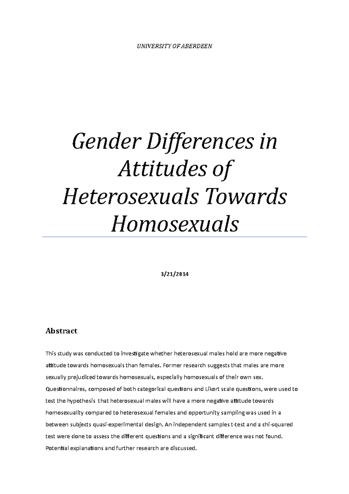 Gender Report (Autosaved) - UNIVERSITY OF ABERDEEN Gender Differences ...