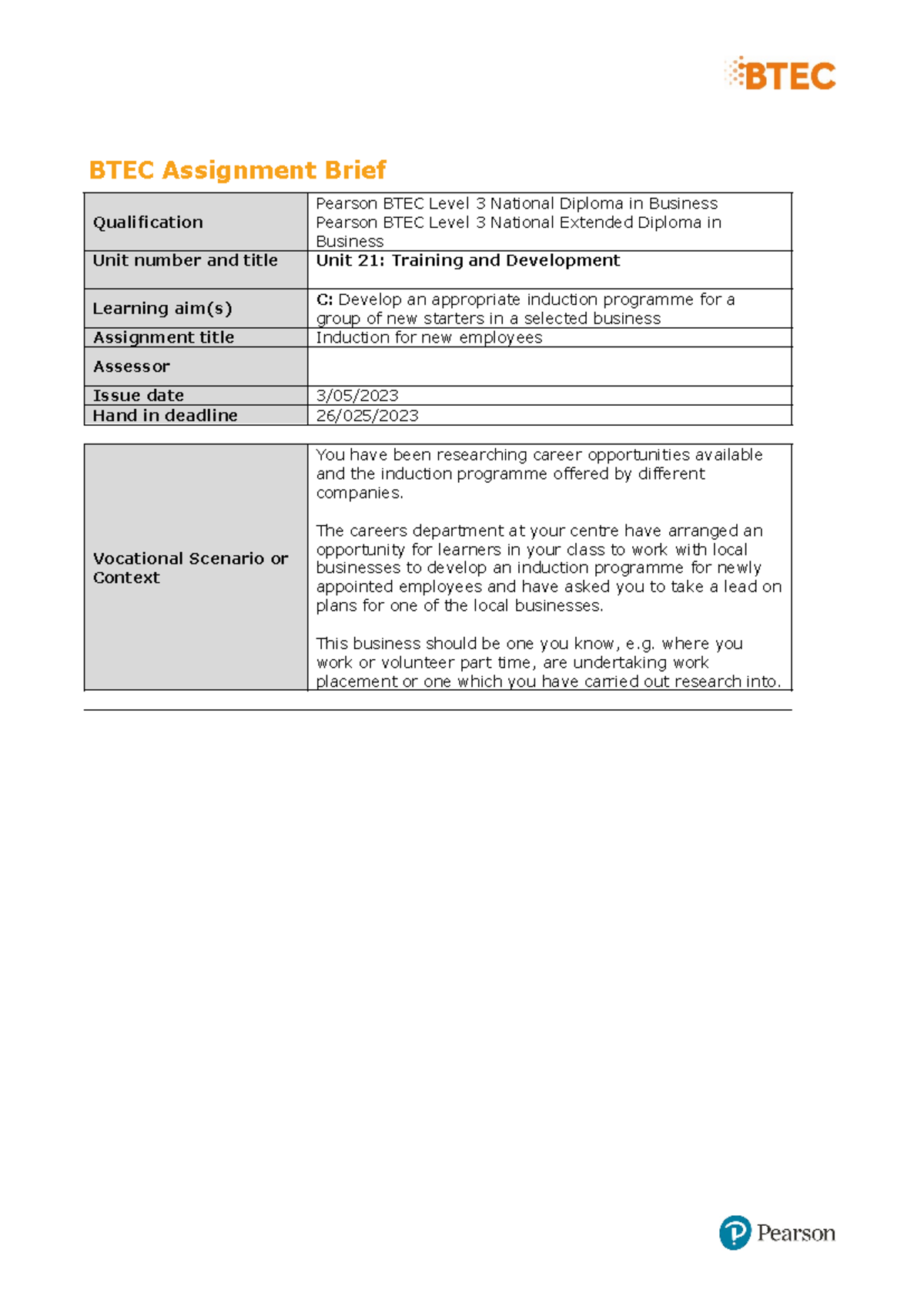 Brief C (1) (12) - This is about unit 19 - BTEC Assignment Brief Qualification Pearson BTEC ...