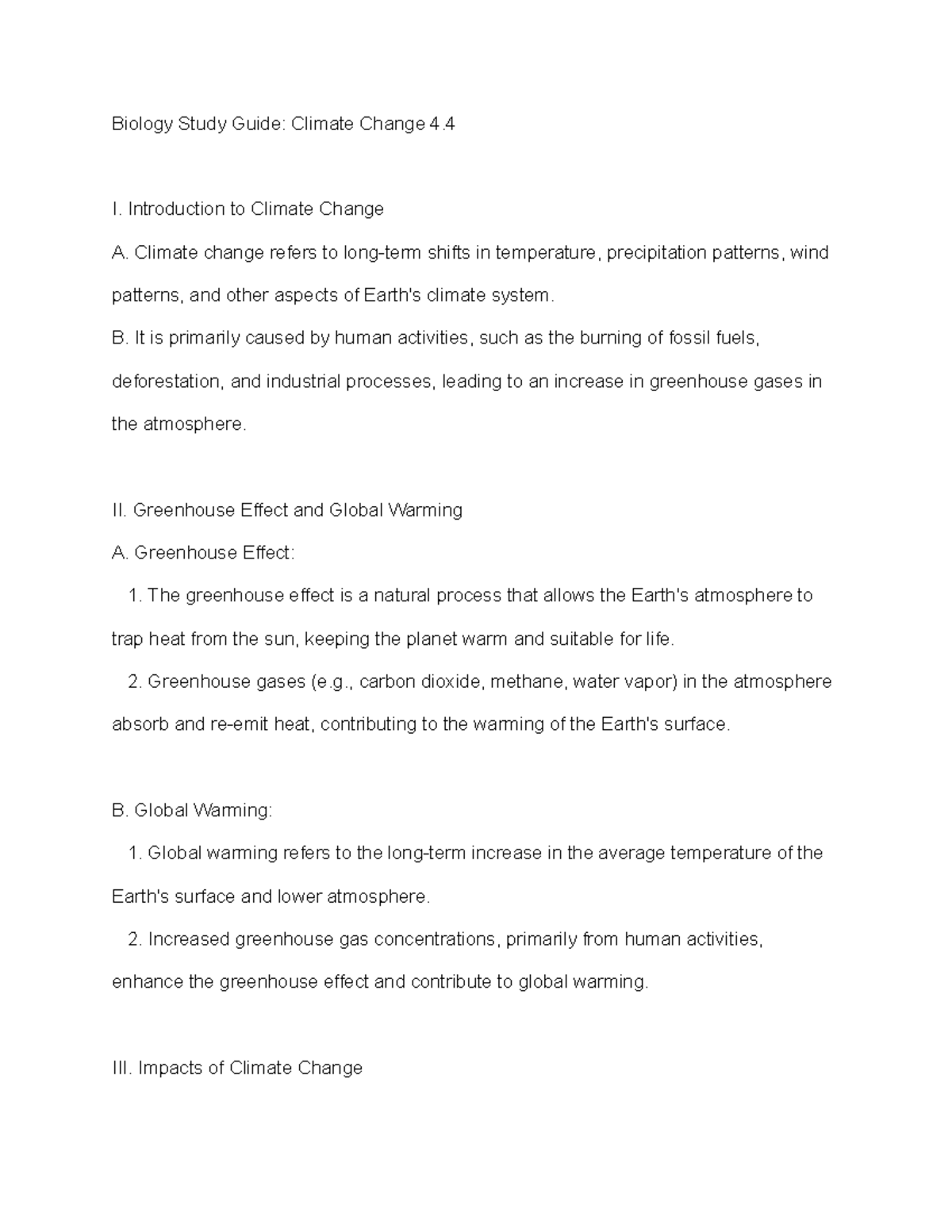 Climate Change 4.4 - Biology Study Guide: Climate Change 4. I ...
