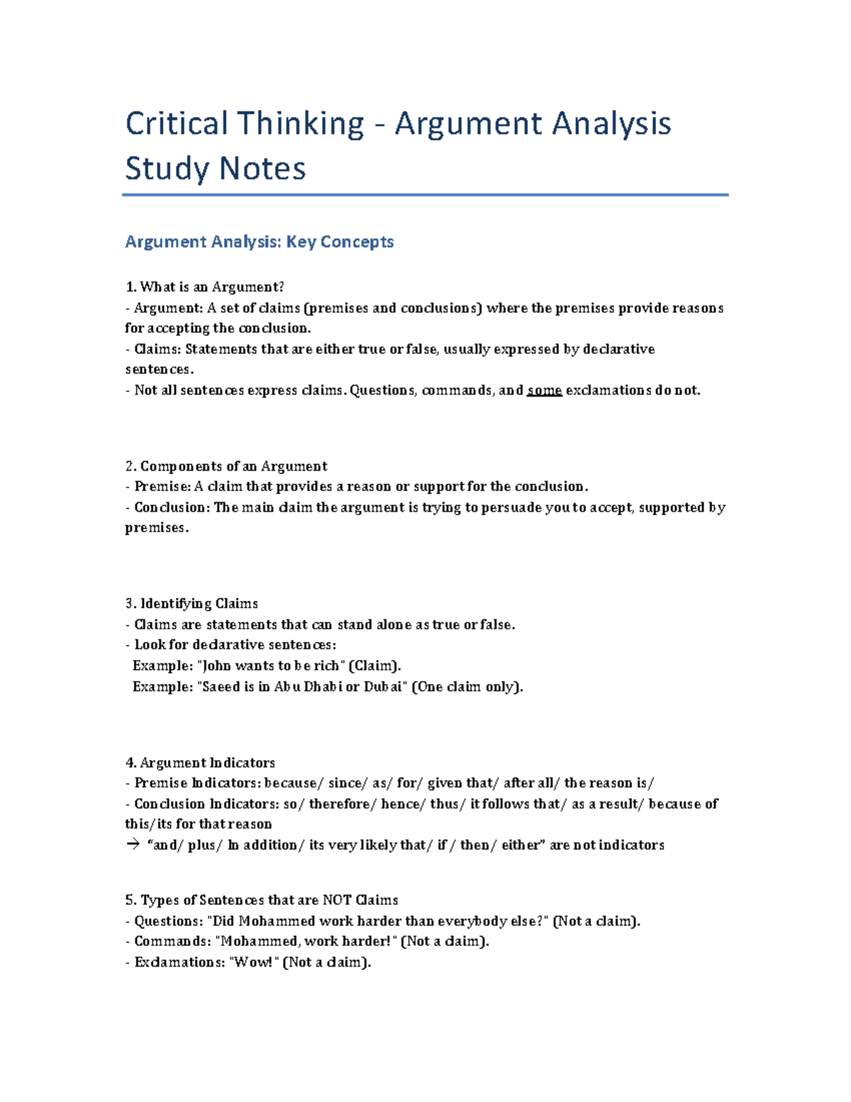 Ch3 - summary - Critical Thinking - Argument Analysis Study Notes ...