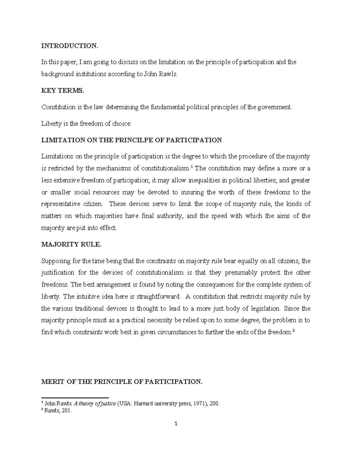 JOHN Rawls Assignment - based on personal research - INTRODUCTION. In ...