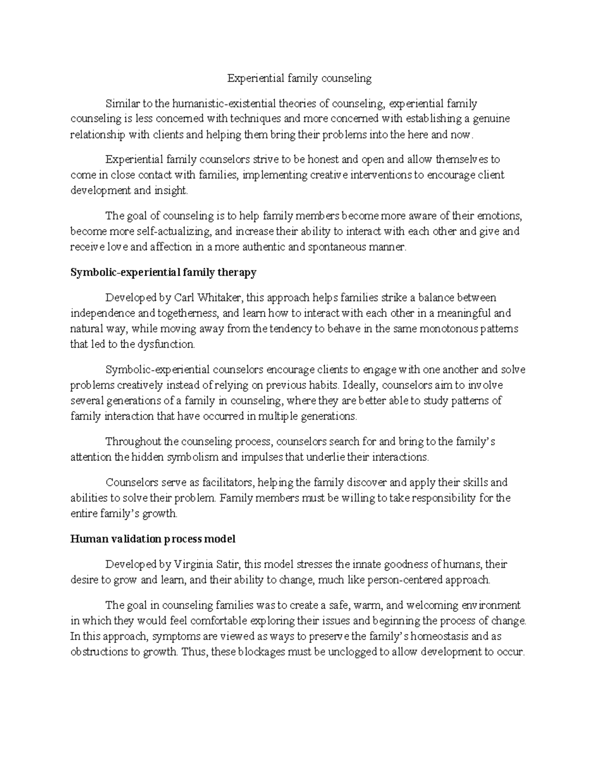 Experiential therapy - Summary Advanced Counseling Theory And Practice ...