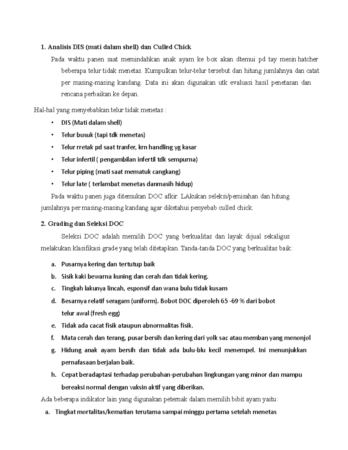 Materi Penetasan Fikri - 1. Analisis DIS (mati dalam shell) dan Culled ...