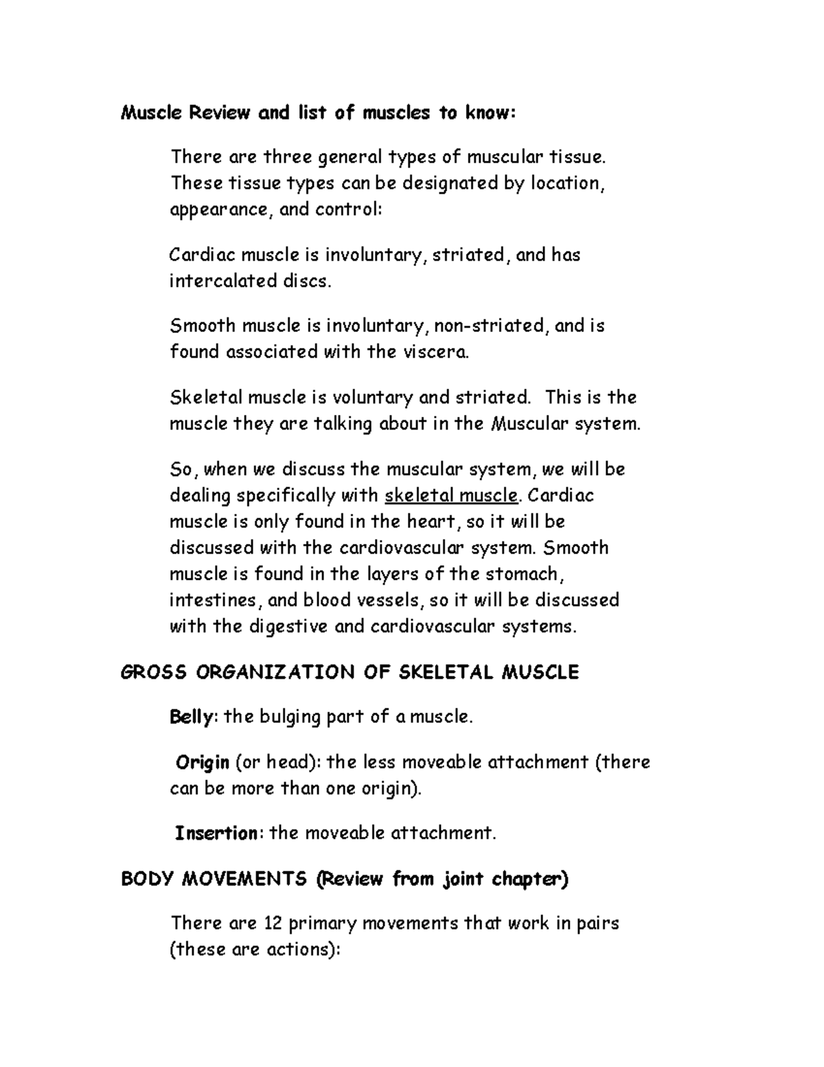 Chapter 9 - Muscular System - List of muscles - Muscle Review and list ...