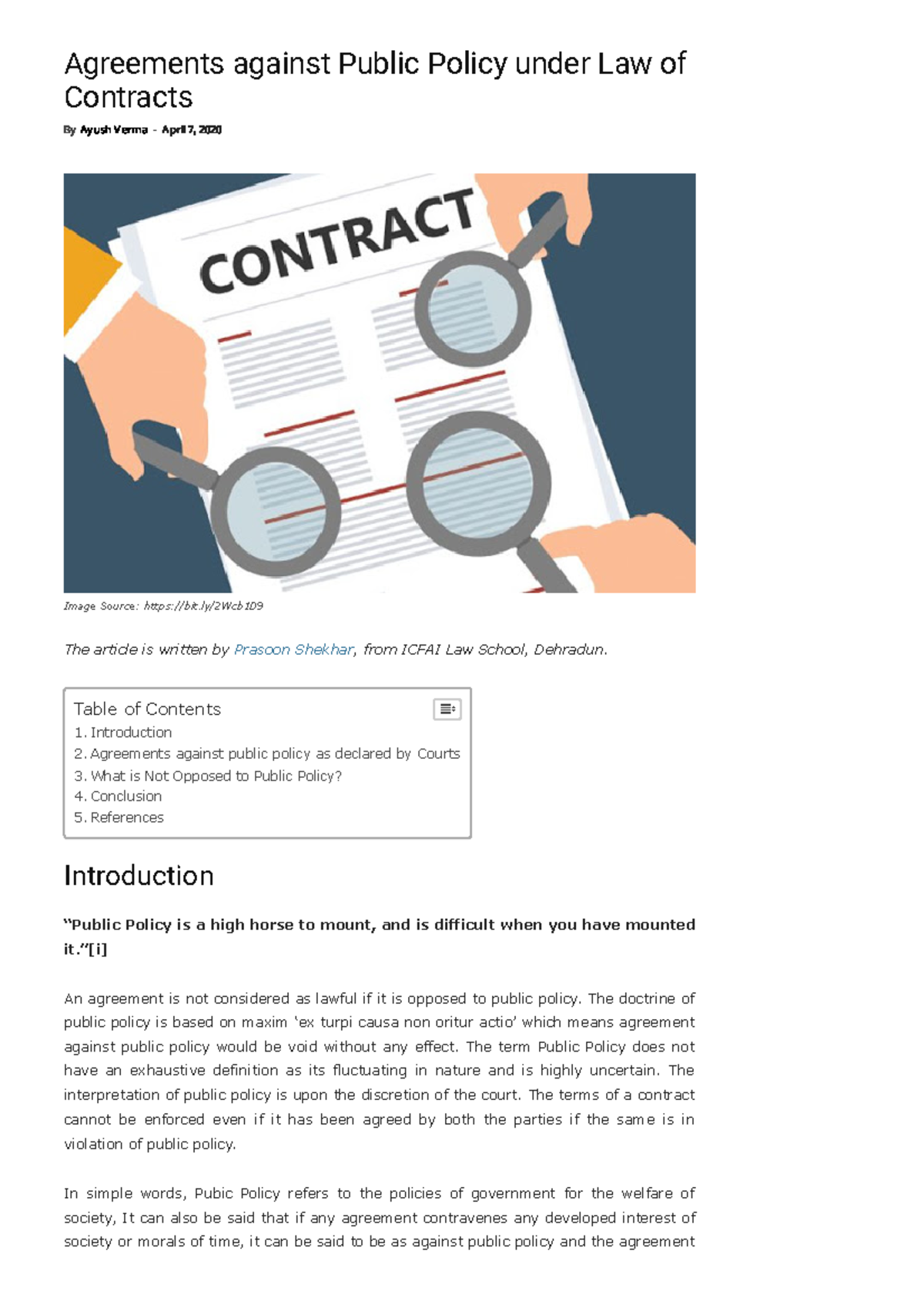 Agreements against Public Policy under Law of Contracts - i Pleaders ...