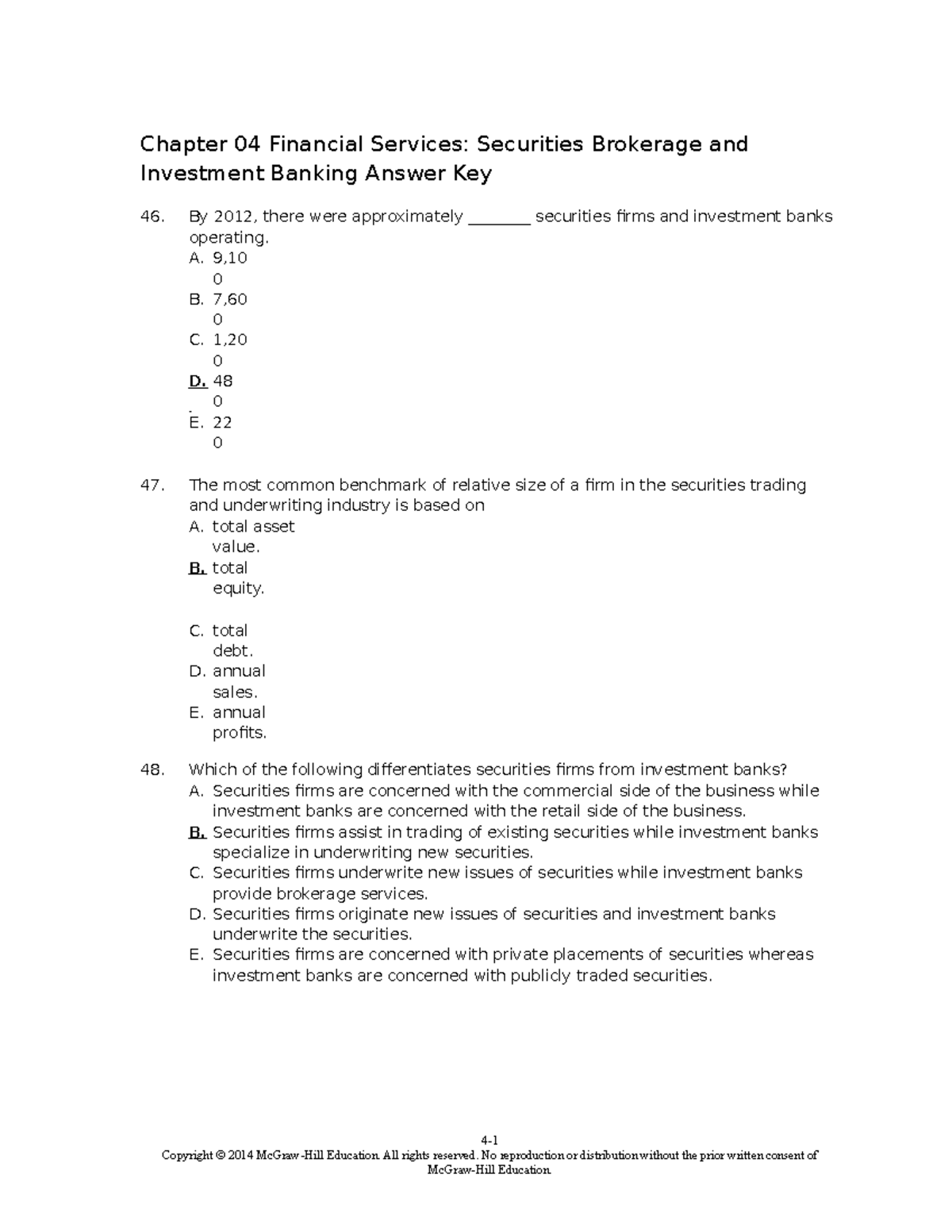 TBChap 004 - test bank - Chapter 04 Financial Services: Securities ...