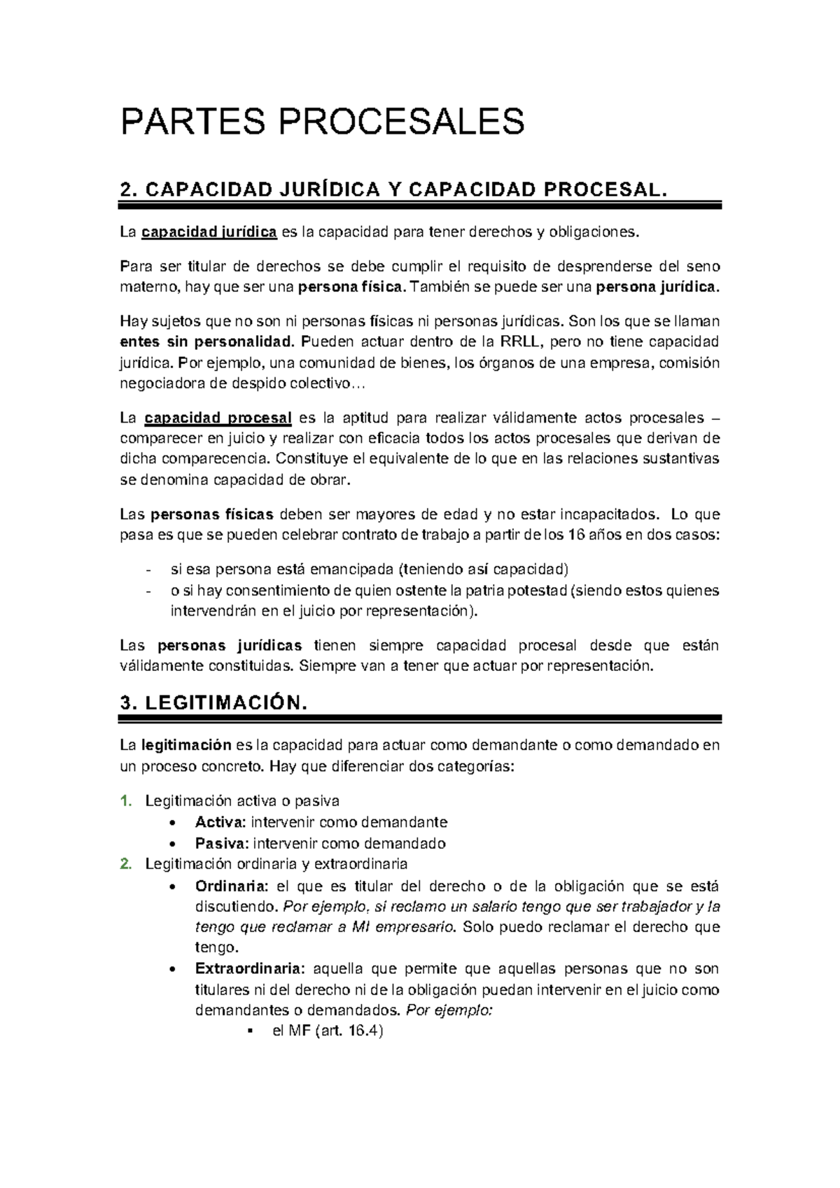 T2. Partes Procesales - Apuntes 2 - PARTES PROCESALES 2. CAPACIDAD ...