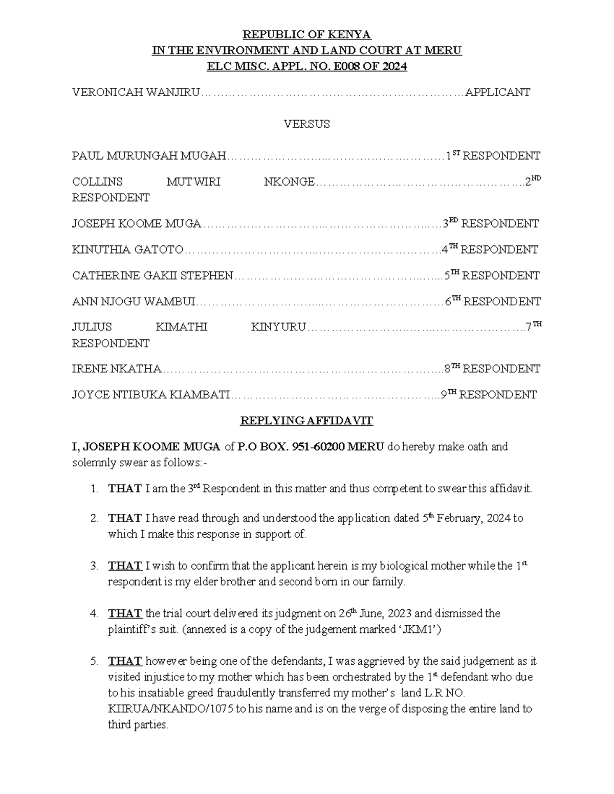 Joseph Koome MUGA - application - REPUBLIC OF KENYA IN THE ENVIRONMENT ...