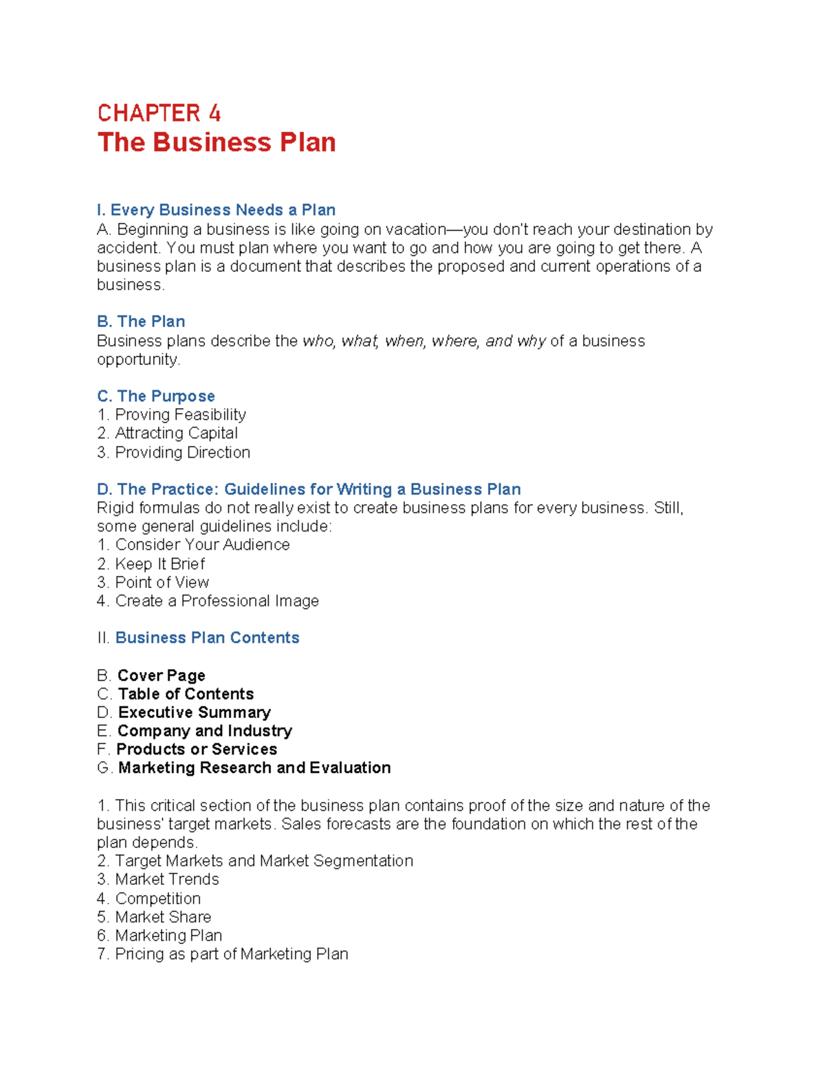 MGT 301 Chapter 4 Summary - CHAPTER 4 The Business Plan I. Every ...