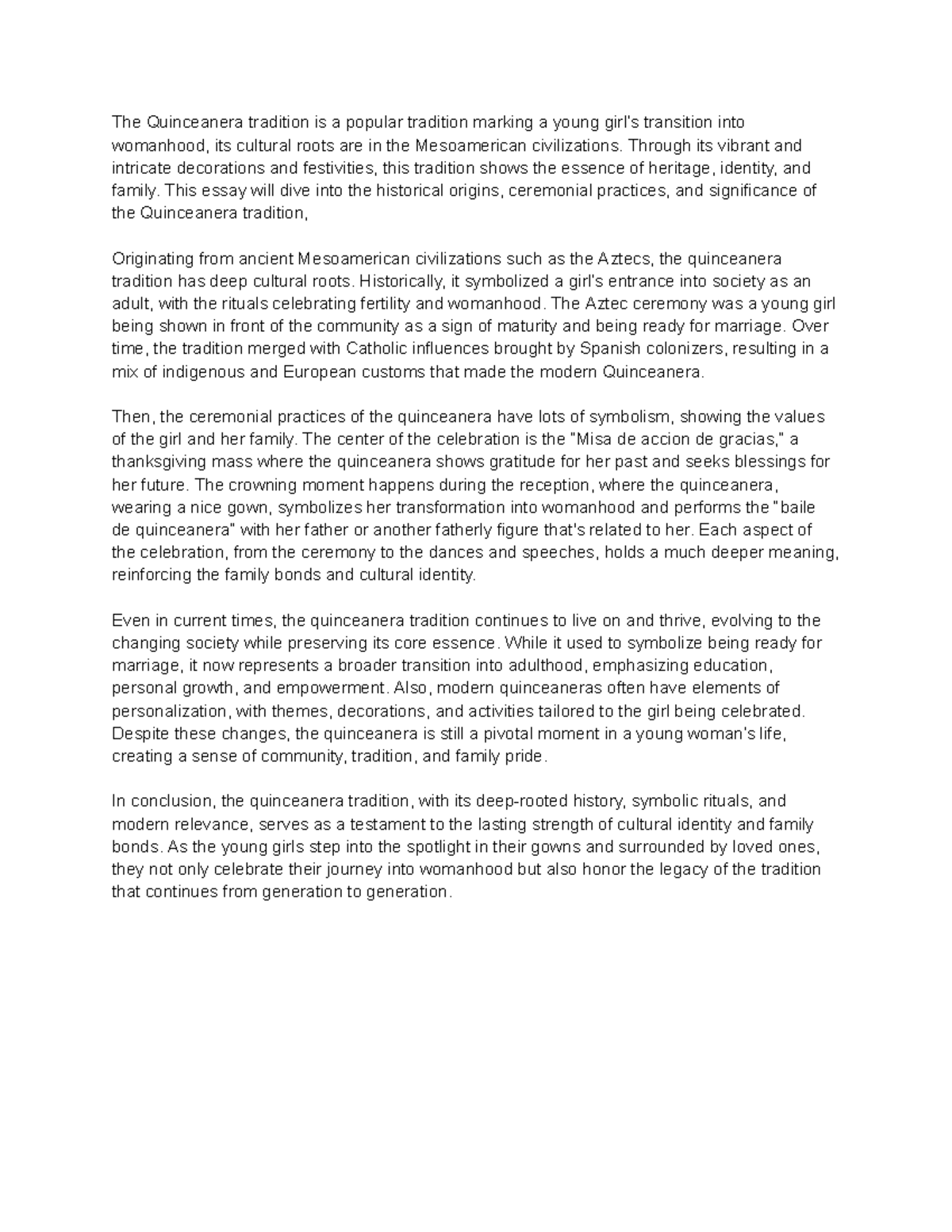 6.06 Essay Redo - The Quinceanera tradition is a popular tradition ...