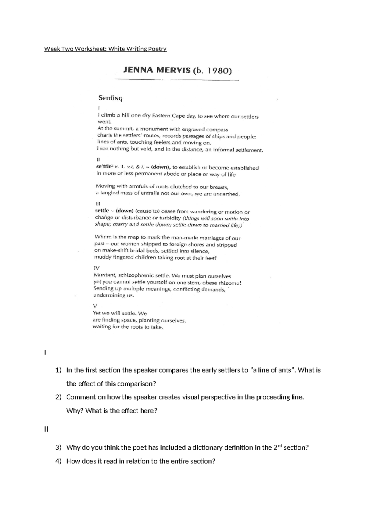 english worksheet - ENG 110 - Week Two Worksheet: White Writing Poetry ...