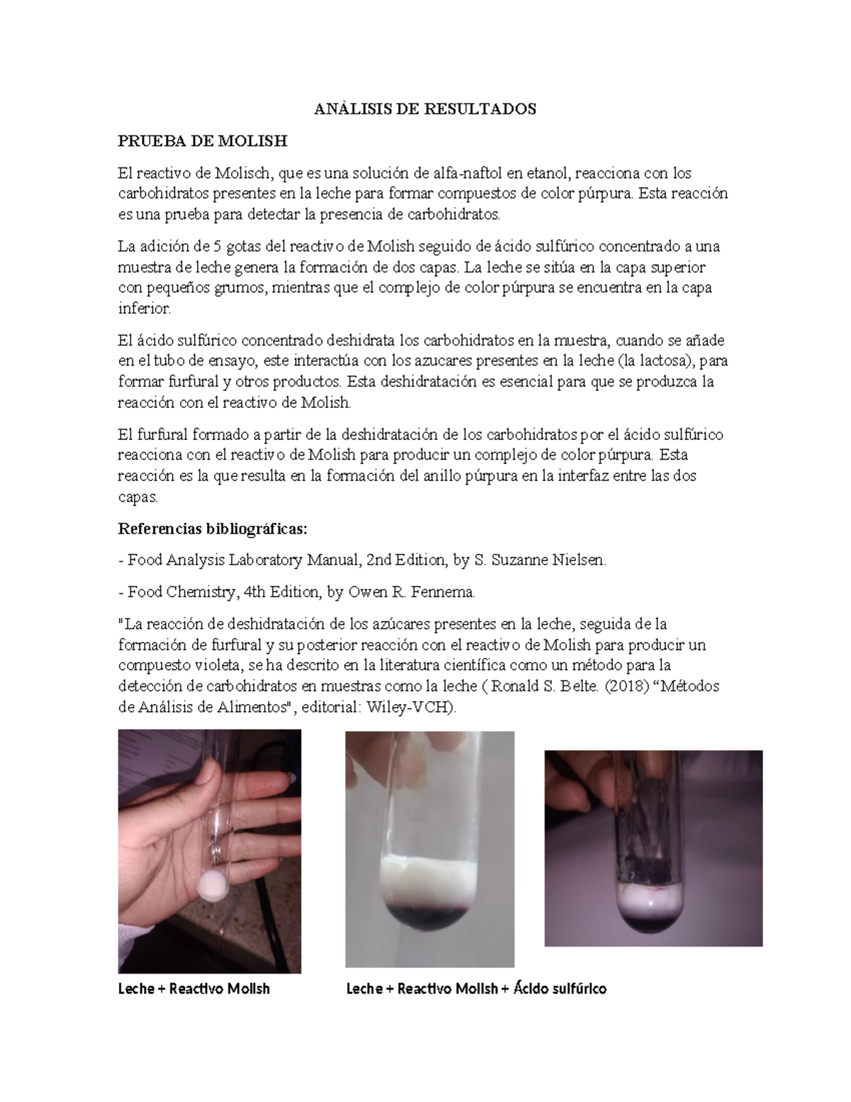 Anàlisis DE Resultados - ANÀLISIS DE RESULTADOS PRUEBA DE MOLISH El ...