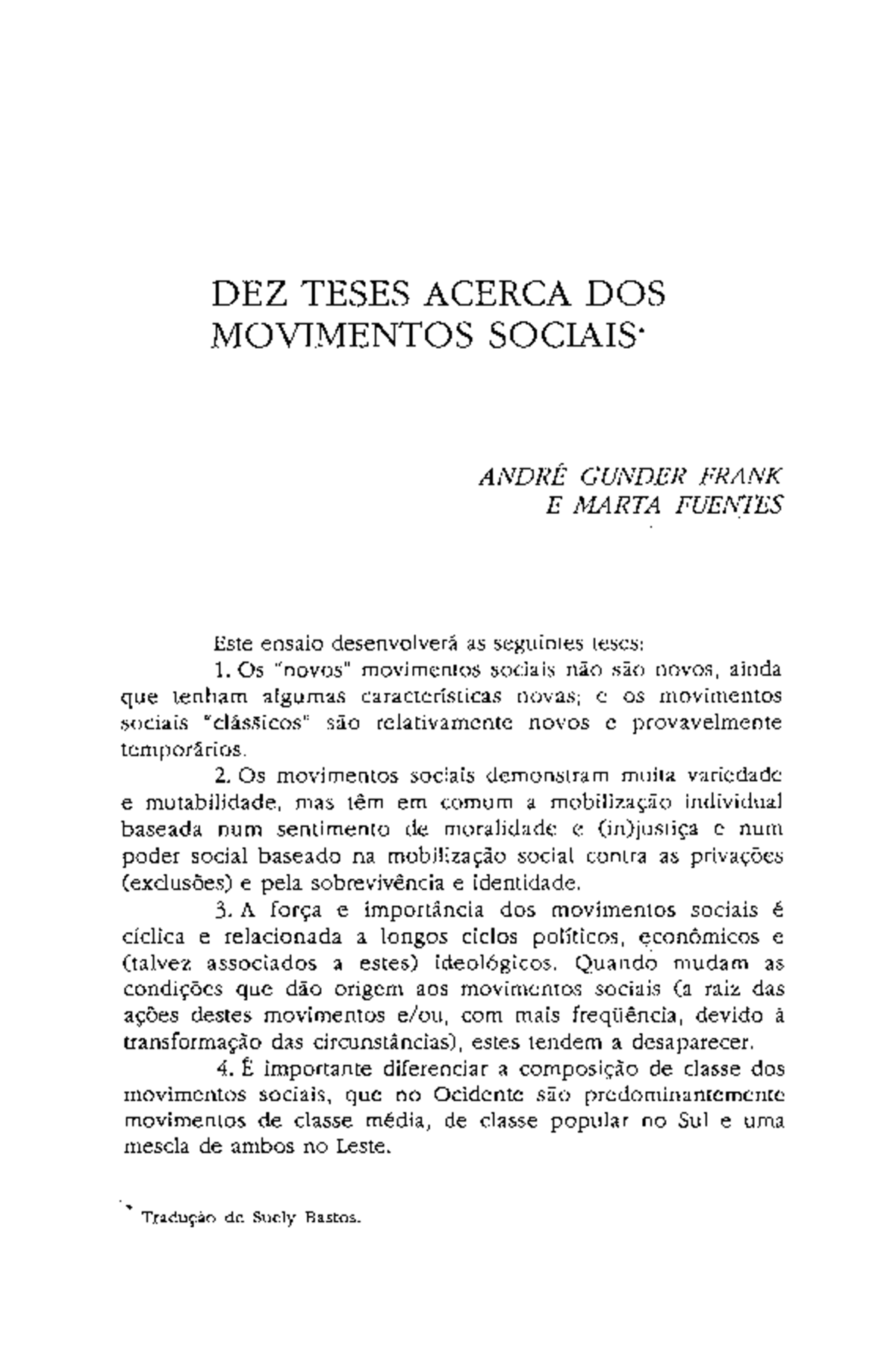 Gunder Frank sobre novos movimentos sociais - Português - Studocu