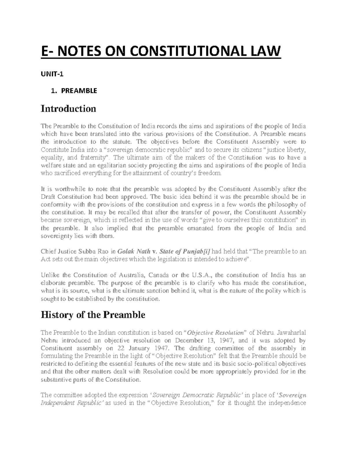 E- Notes Constitutional - E- NOTES ON CONSTITUTIONAL LAW UNIT- 1 ...