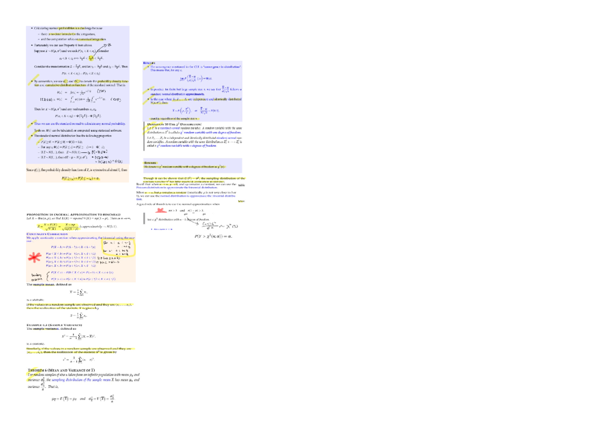 St2334 midterms cheatsheet - Calculating normal probabilities is challenge because there is no ...