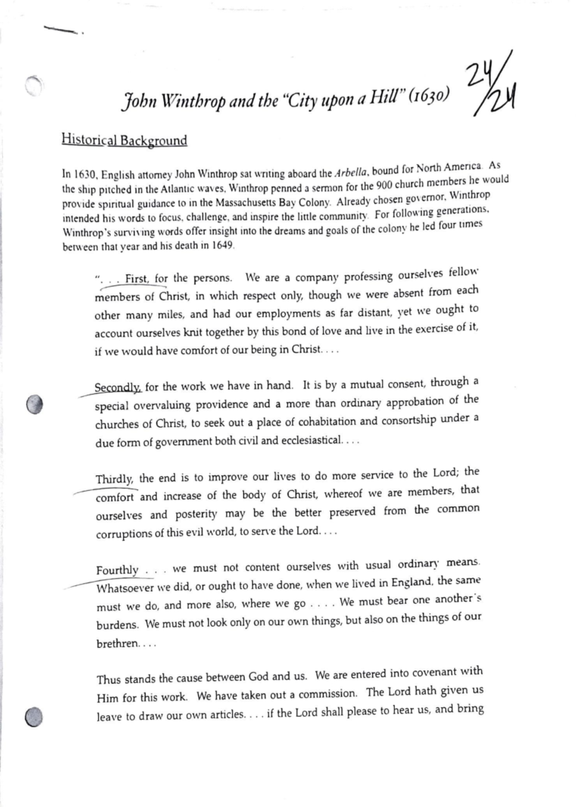 John winthrop and the “city upon a hill” 1630 assignment - 0 John ...