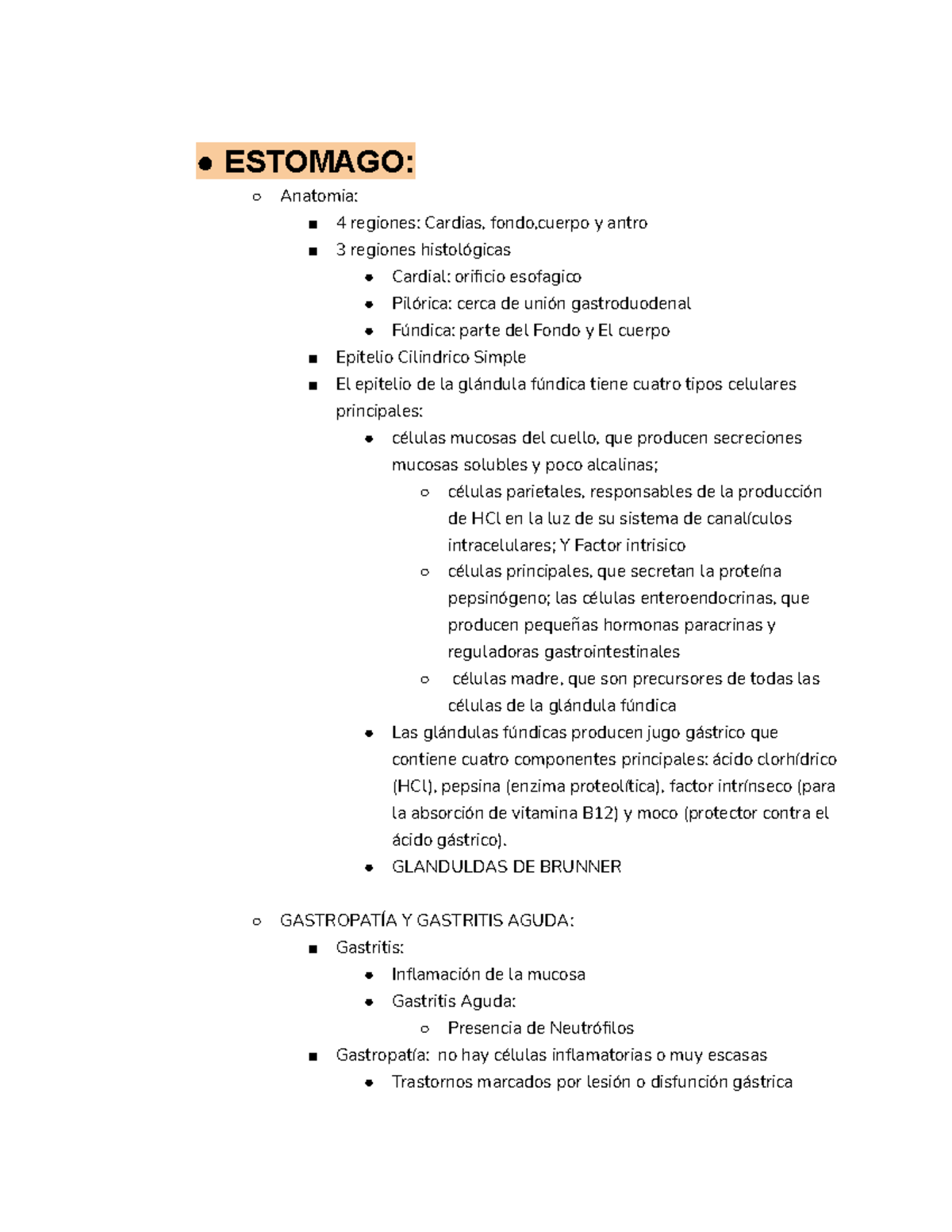 Estomago - Notas - ESTOMAGO: Anatomia: 4 regiones: Cardias, fondo ...