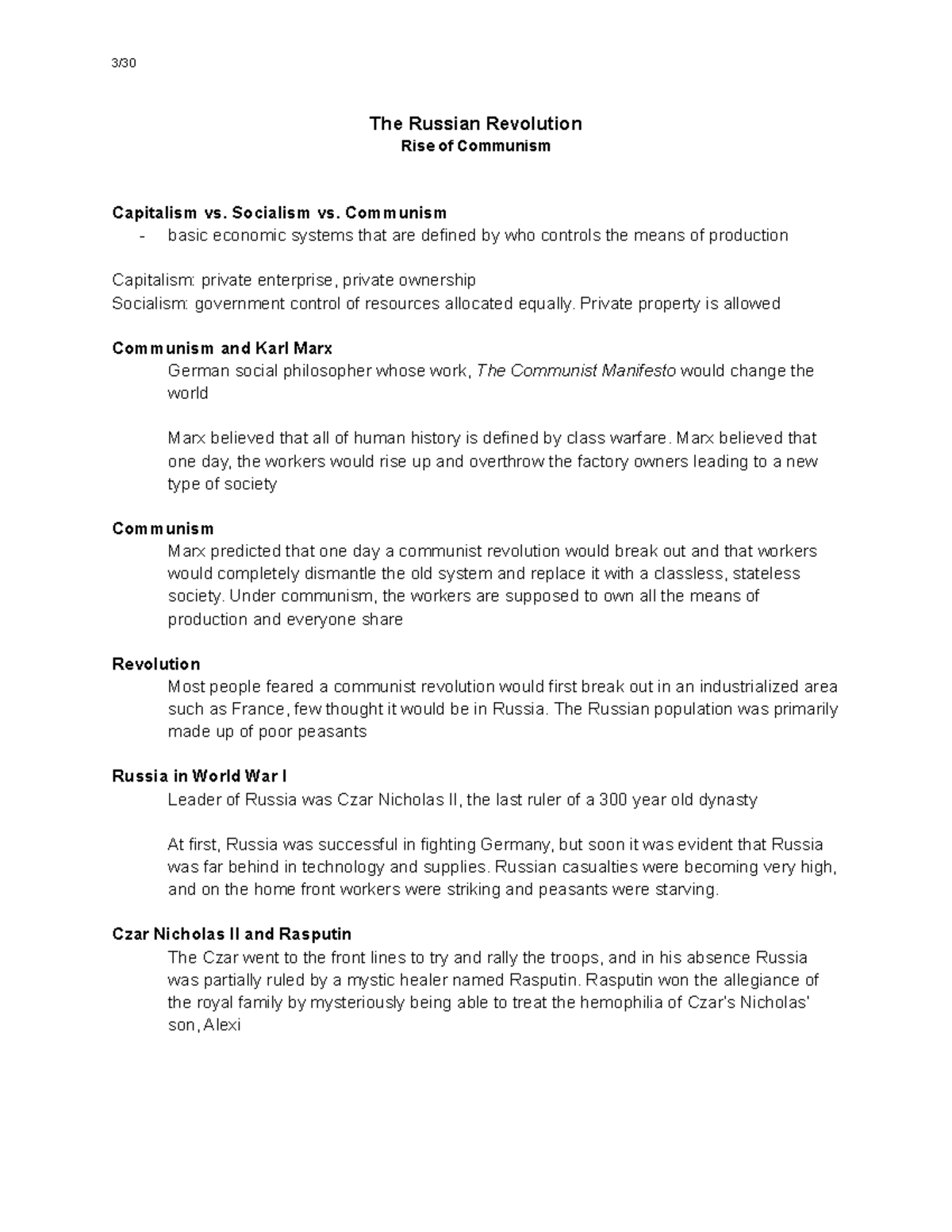 The Russian Revolution (notes) - 3/ The Russian Revolution Rise of ...