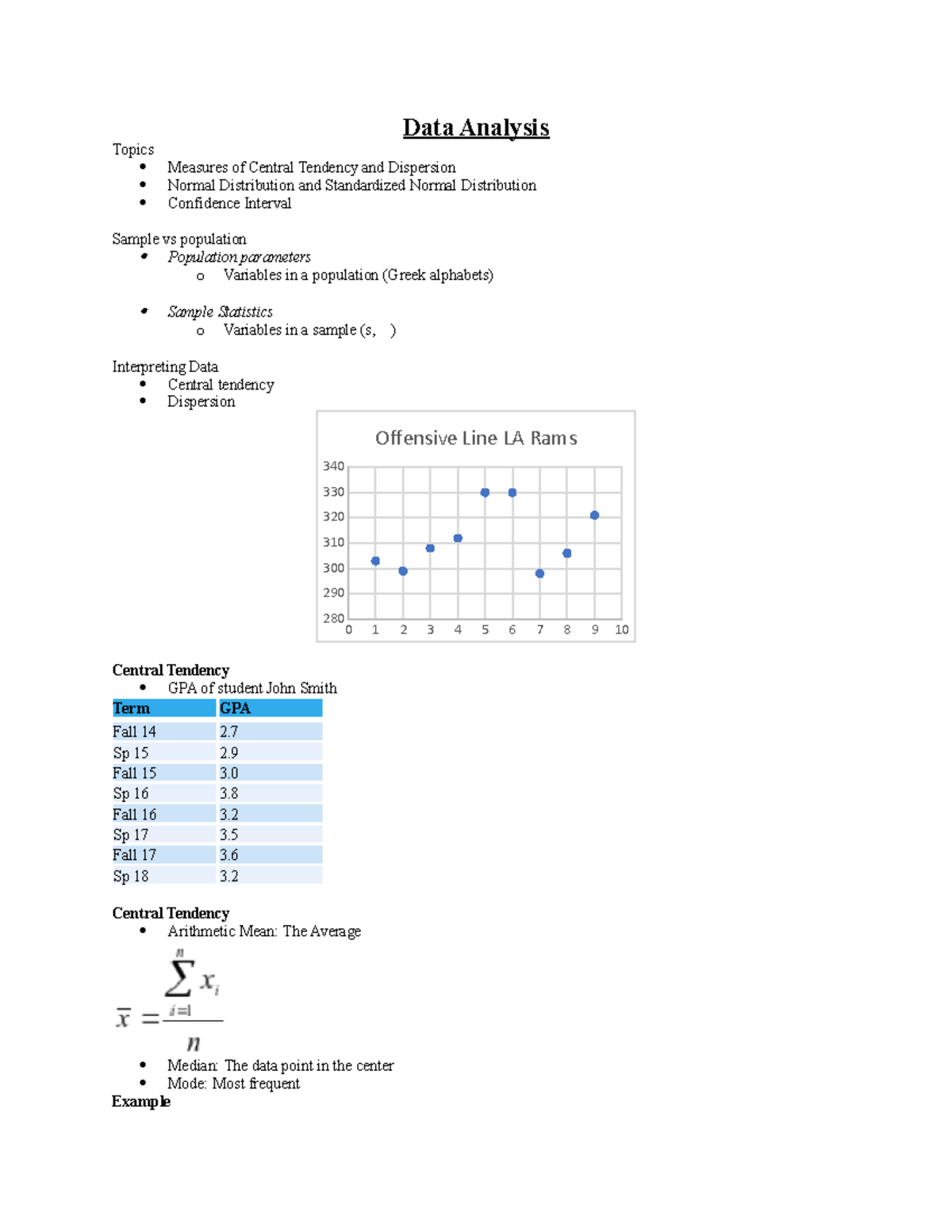 Data Analysis - notes - Data Analysis Topics Measures of Central ...