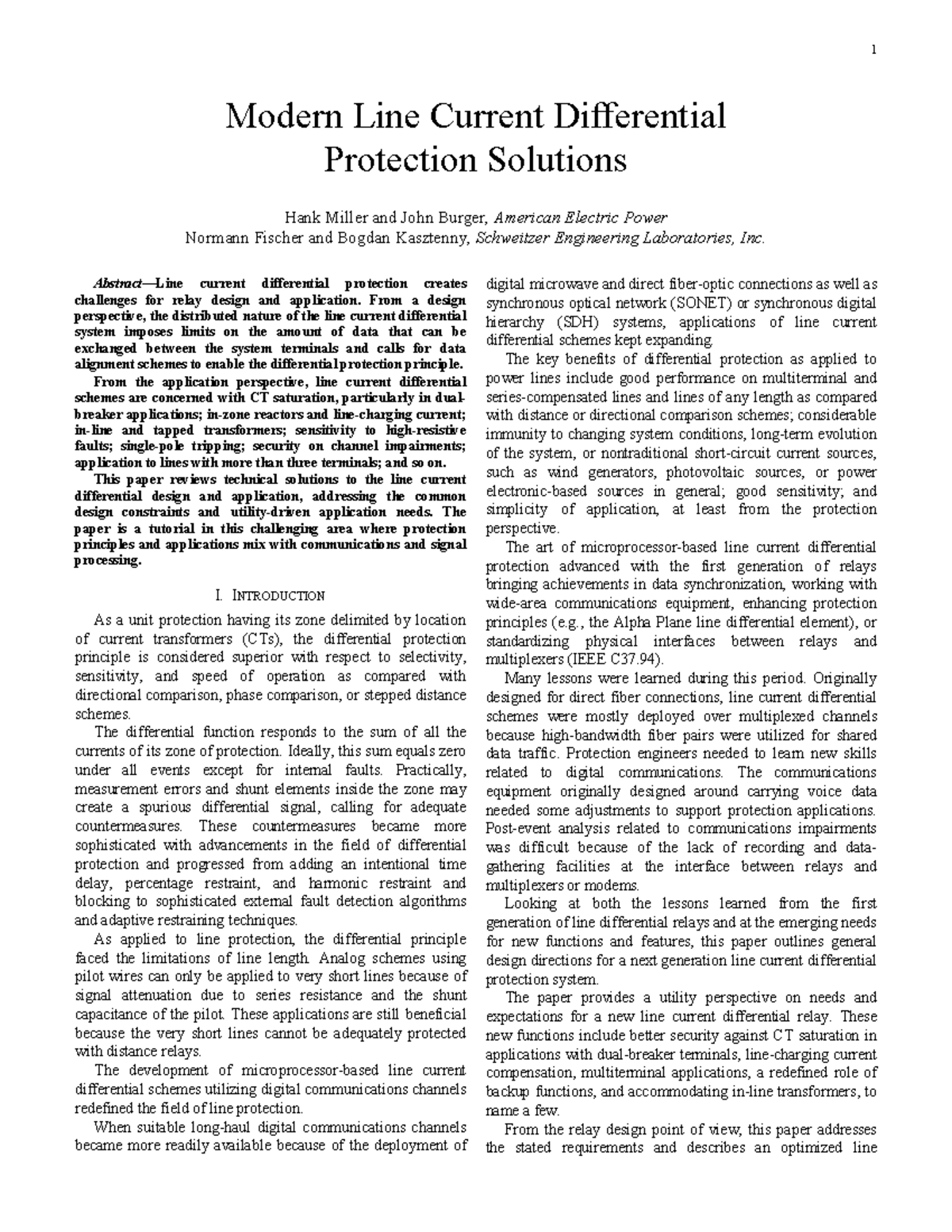 Modern line current differential protection solution - Modern Line ...