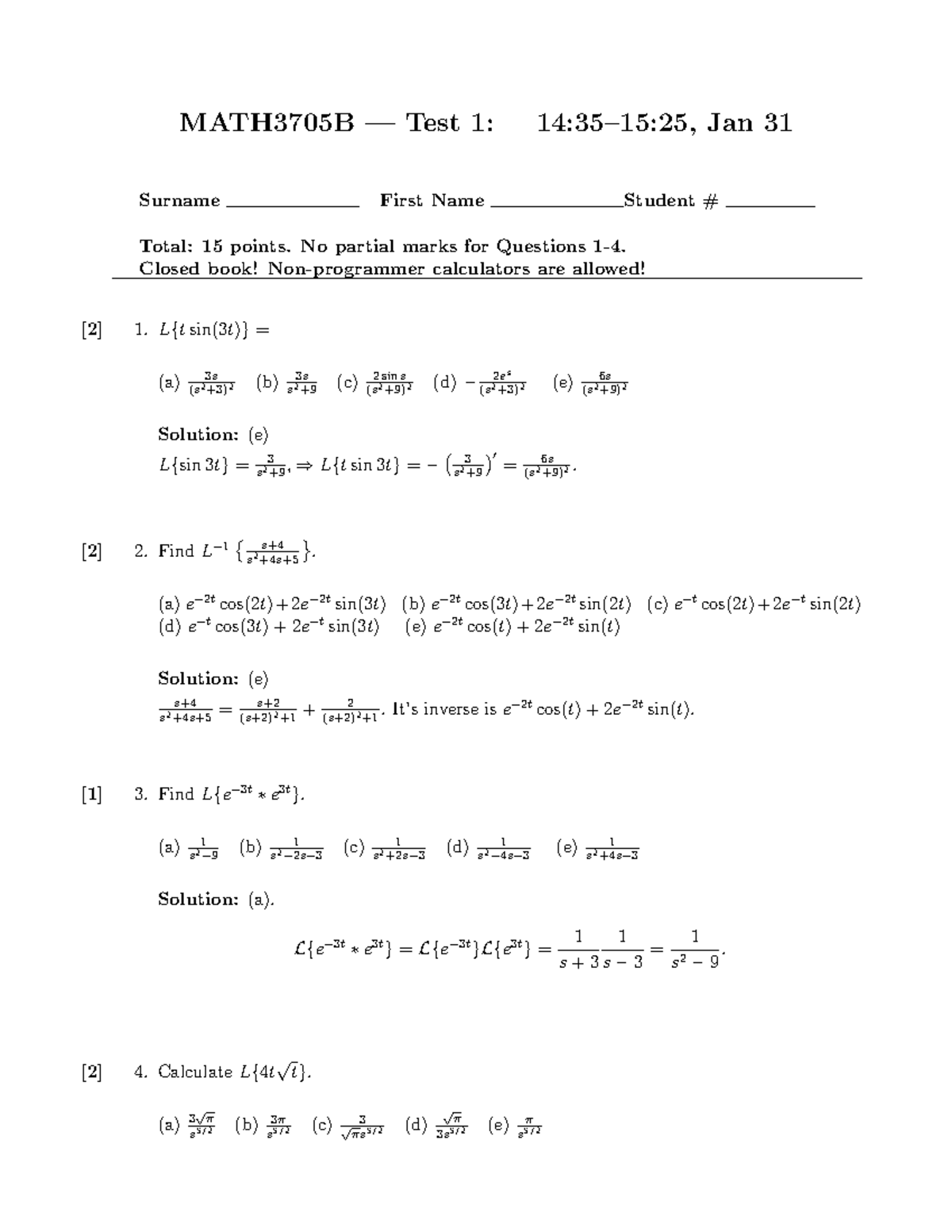 MATH3705B W17 Test1 sol - MATH3705B Test 1: Surname Jan 31 First Name ...