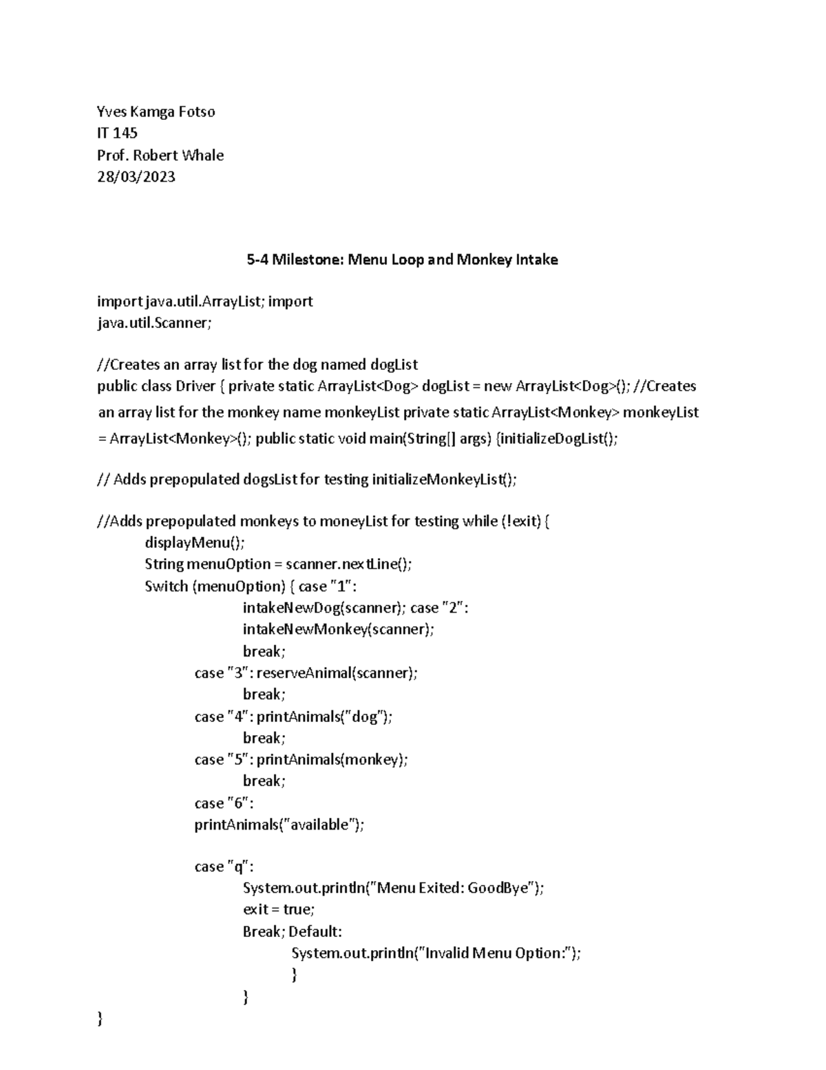 Module Five Milestone - Yves Kamga Fotso IT 145 Prof. Robert Whale 28 ...