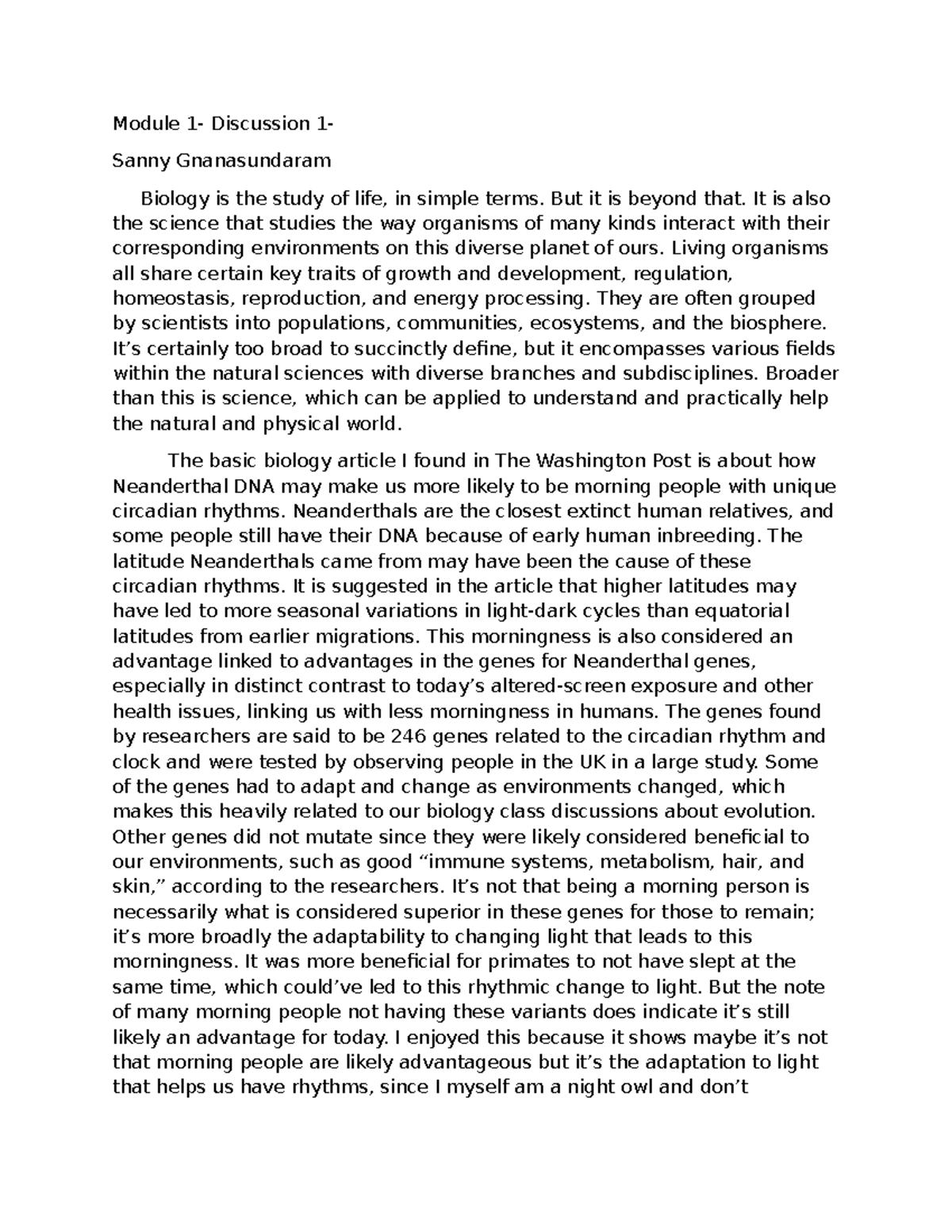 Module 1- Discussion 1 030624 - Module 1- Discussion 1- Sanny ...