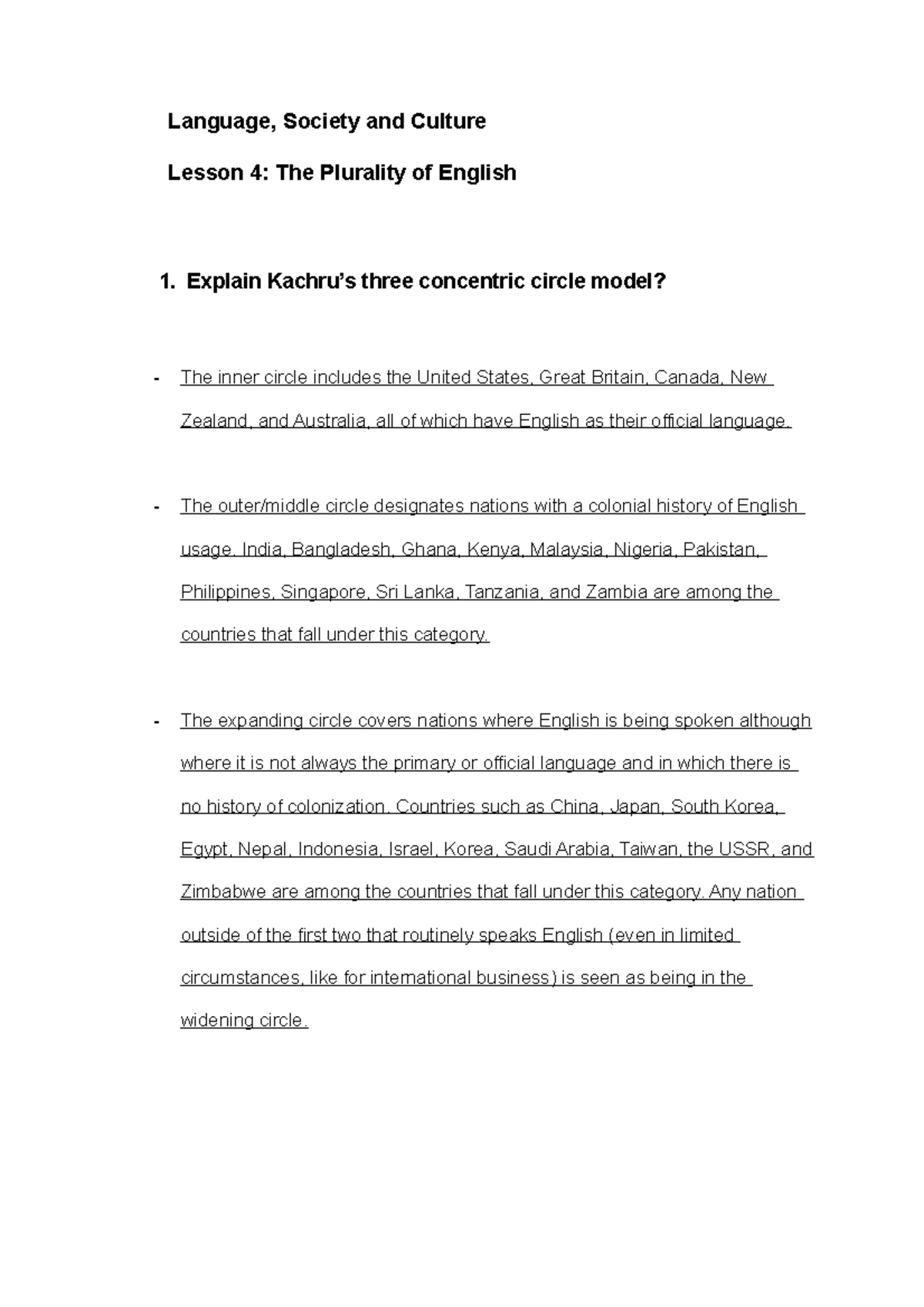 EL 222 Language Society and Culture - Lesson 4 - Plurality of English ...