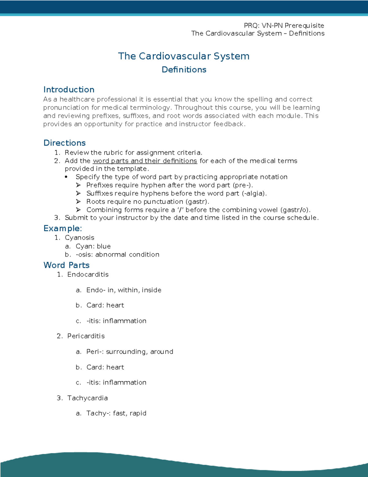 Assignment Definitions (Ch. 5 - Cardiovascular System) - The ...