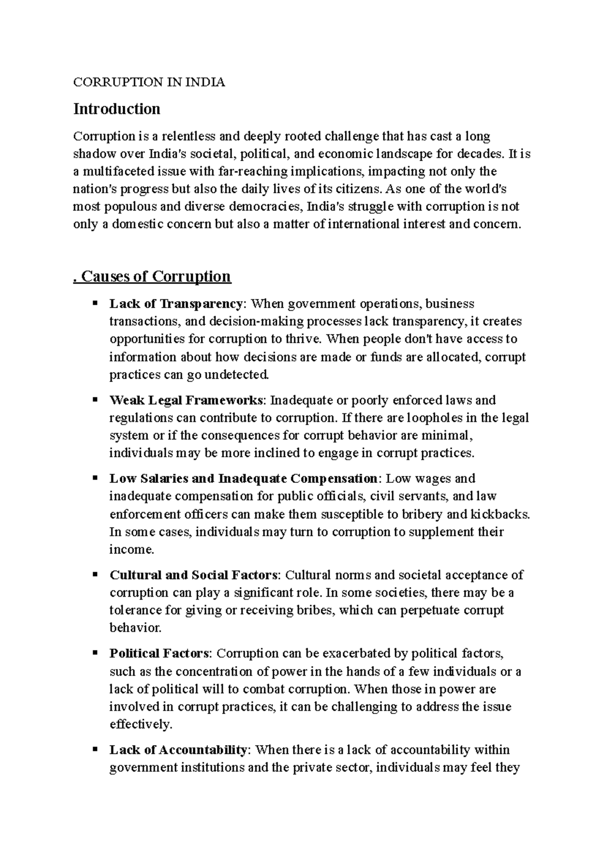 Corruption IN India Speech - CORRUPTION IN INDIA Introduction ...