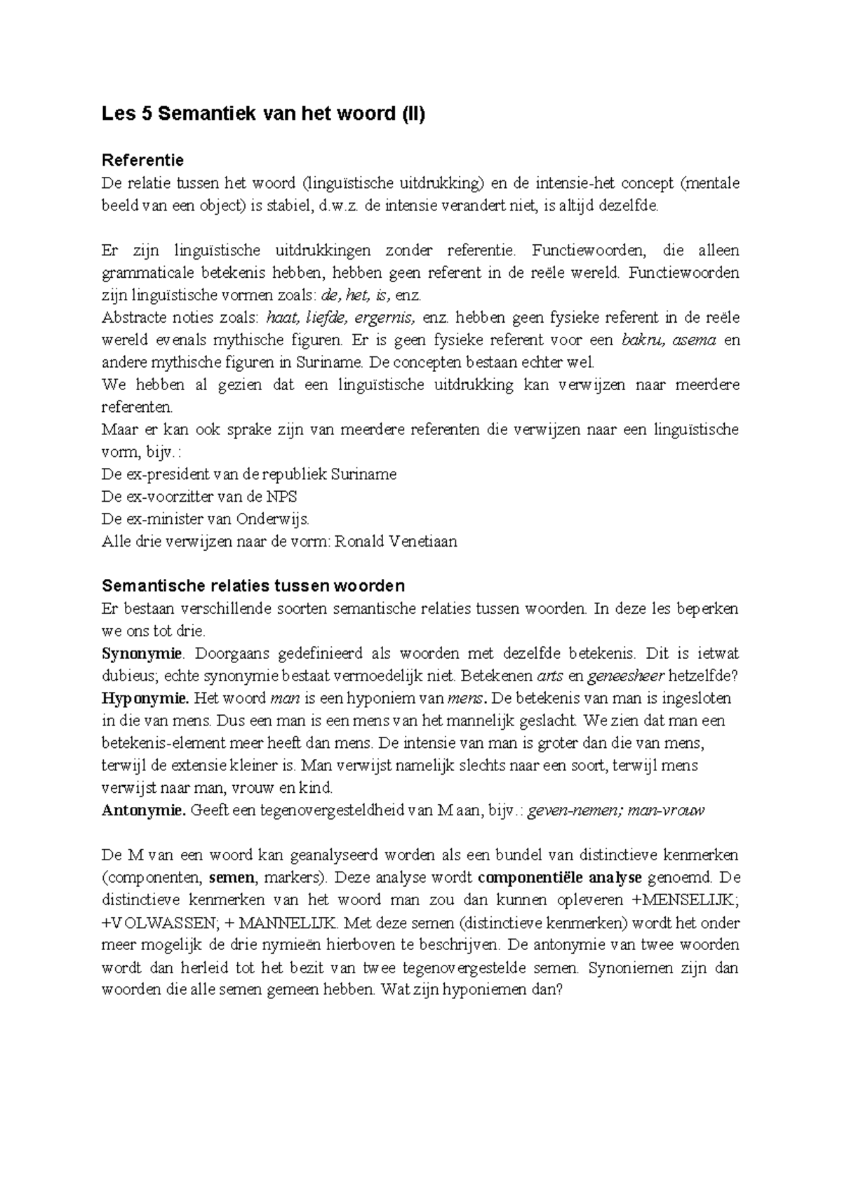 Les 5 Semantiek van het woord - w. de intensie verandert niet, is ...